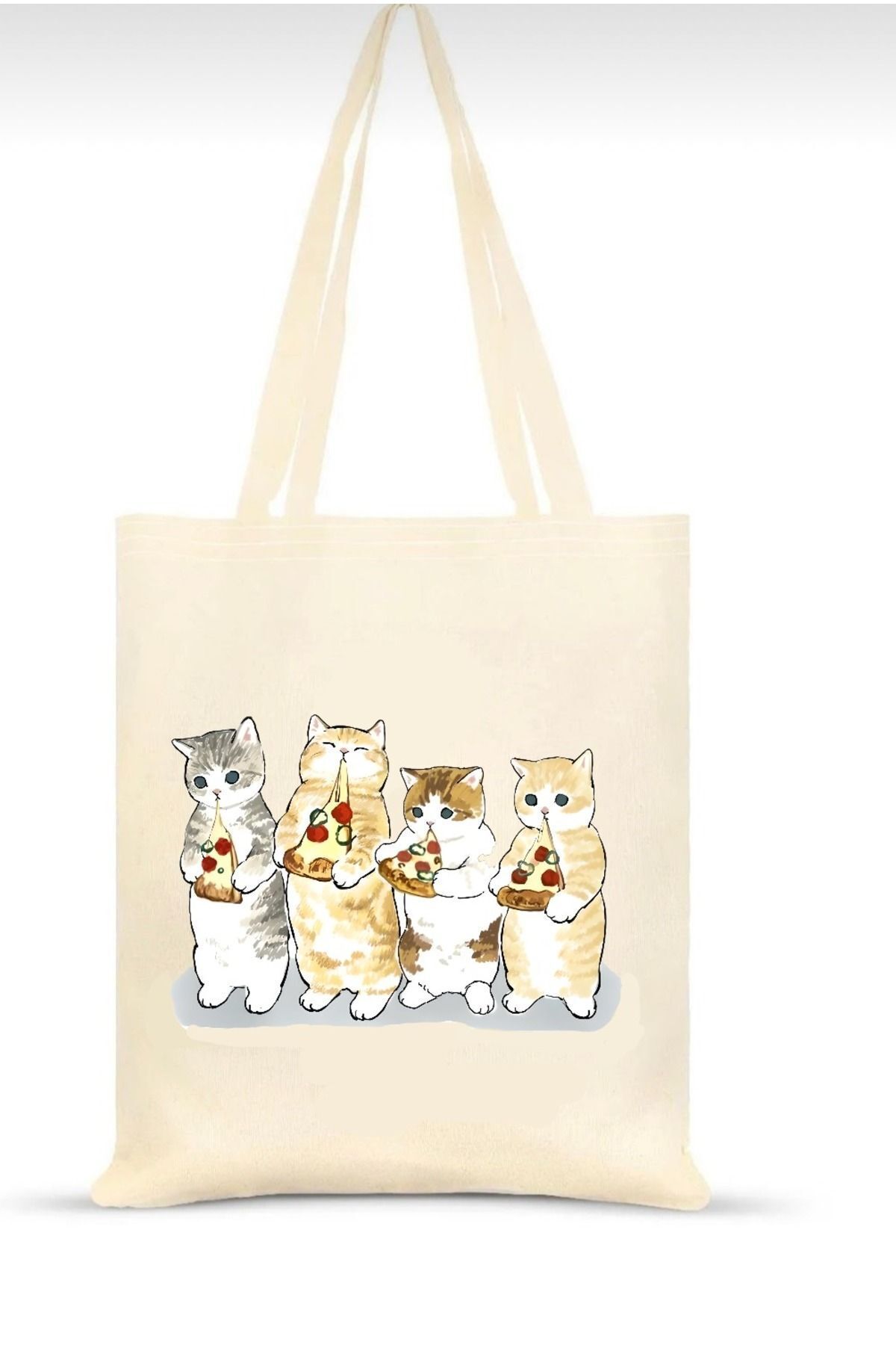 Dibara Pizza Yiyen Kediler Baskılı Ham Bez Canta - Fiyatı, Yorumları