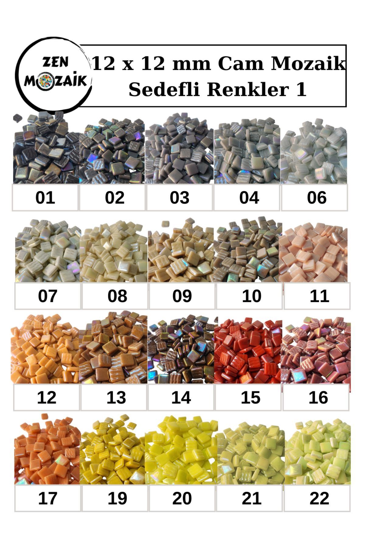 Zen Mozaik Sanatsal Mozaik Çalışmalarınız için 12x 12 mm Kare - Sedefli ...
