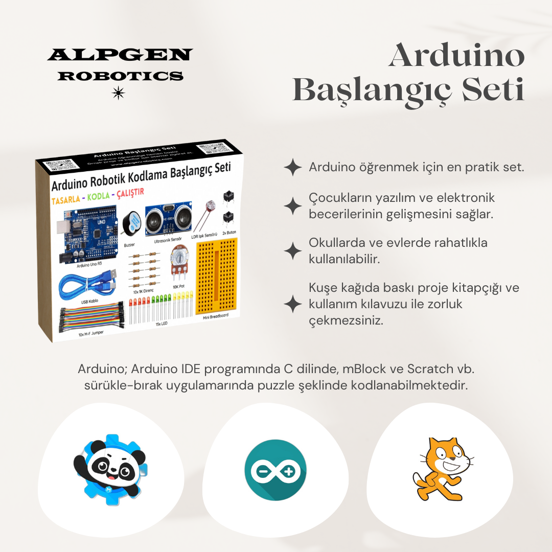 Arduino Uno R3 Robotik Kodlama Başlangıç Seti Proje Kitapçığı Alpgen Roboticsfiyatı Yorumları