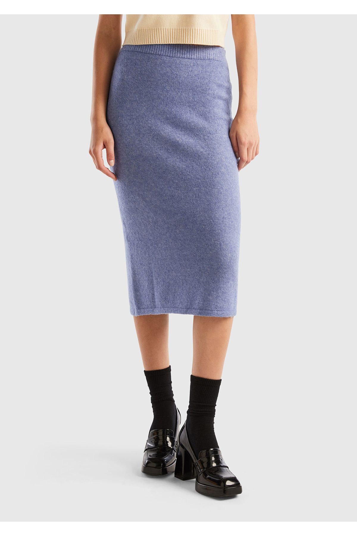 United Colors of Benetton Kadın Havacı Mavi Logolu Midi Boy Triko Etek ...