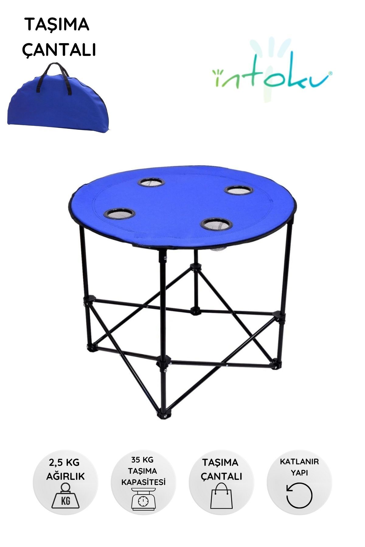 intoku Katlanır Yuvarlak Kamp Masası 70x60 cm Taşıma Çantalı Piknik ...