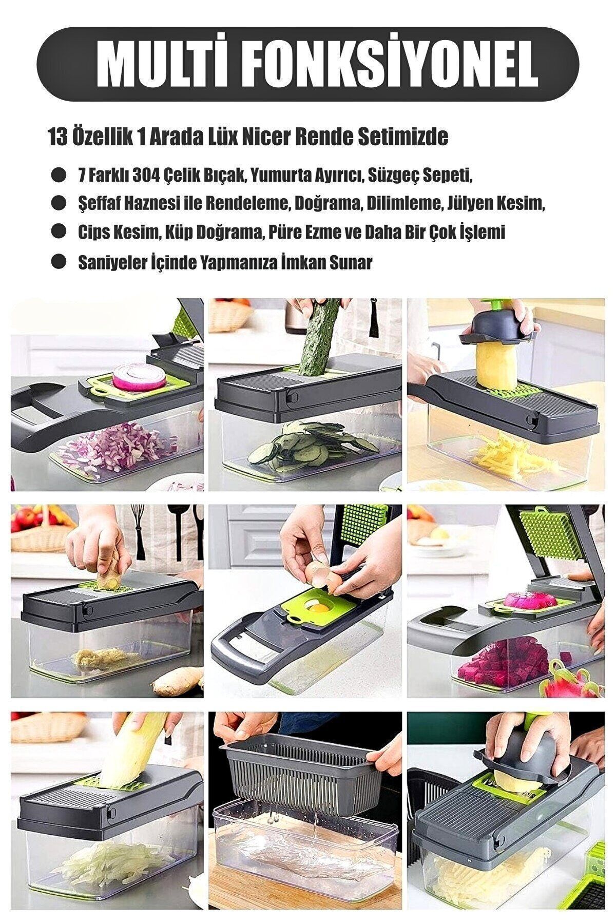 Berdina Home Patates Sebze Küp Rende Doğrayıcı Dicer Mandolin ...