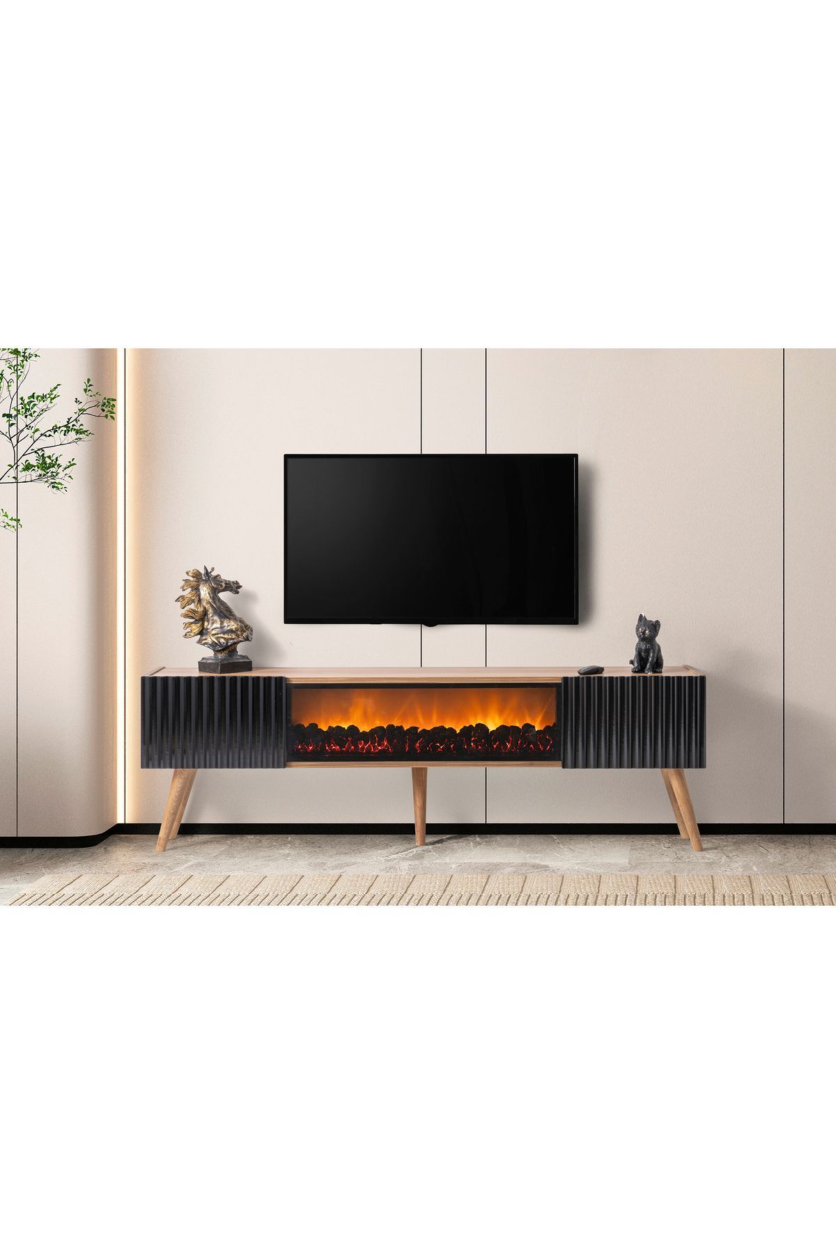 DOME LINE ŞÖMİNELİ TV ÜNİTESİ CEVİZ-SİYAH 180 cmFiyatı, Yorumları ...