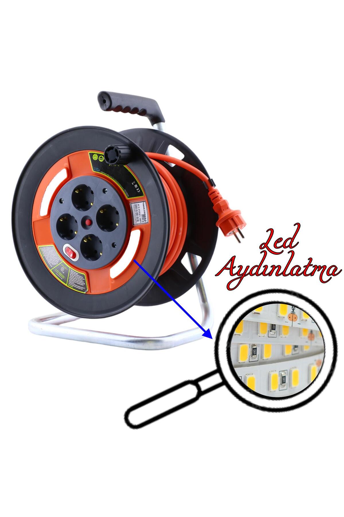 Badem10 Plastik Makaralı Seyyar CCA Kablo 4 Prizli Monofaze Uzatma Kablosu 3x2.5 mm TTR Kablo 20 ...