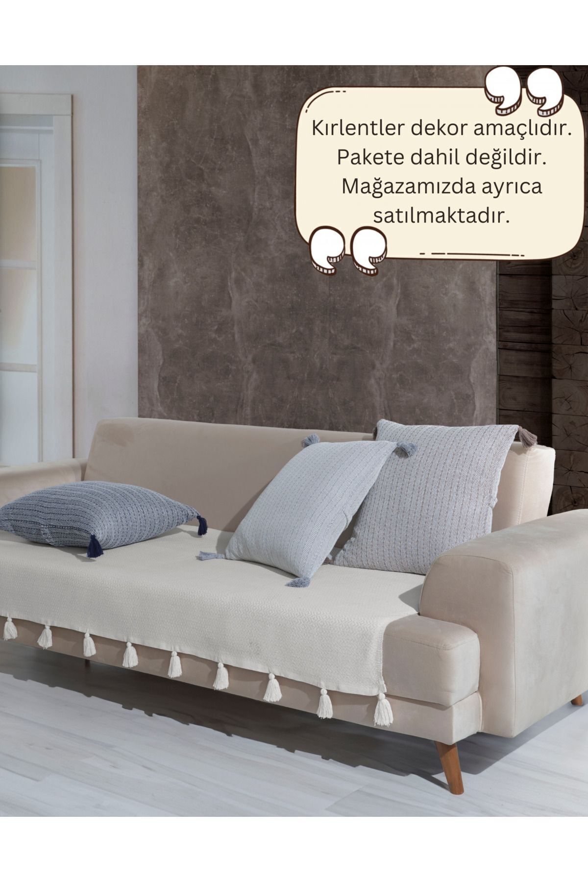 Lux Touch Lavi Ponponlu Ekru Koltuk Örtüsü 115 x 200 cm Kanepe Divan ...