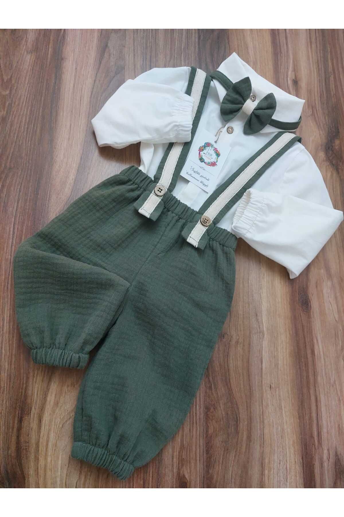 ykr design 2 Kat Haki Müslin Salopet Gömlek Papyon Takım Fiyatı ...
