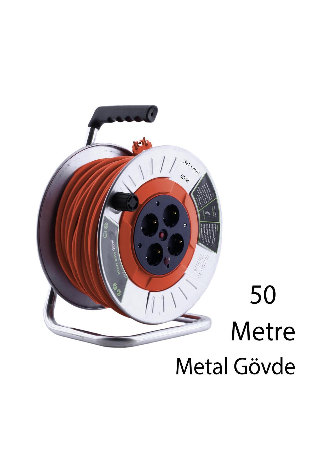 Badem10 Metal Makaralı 3x1.5 mm TTR Kablo 50 Metre Monofaze Uzatma Kablosu Seyyar CCA Kablo 4 ...
