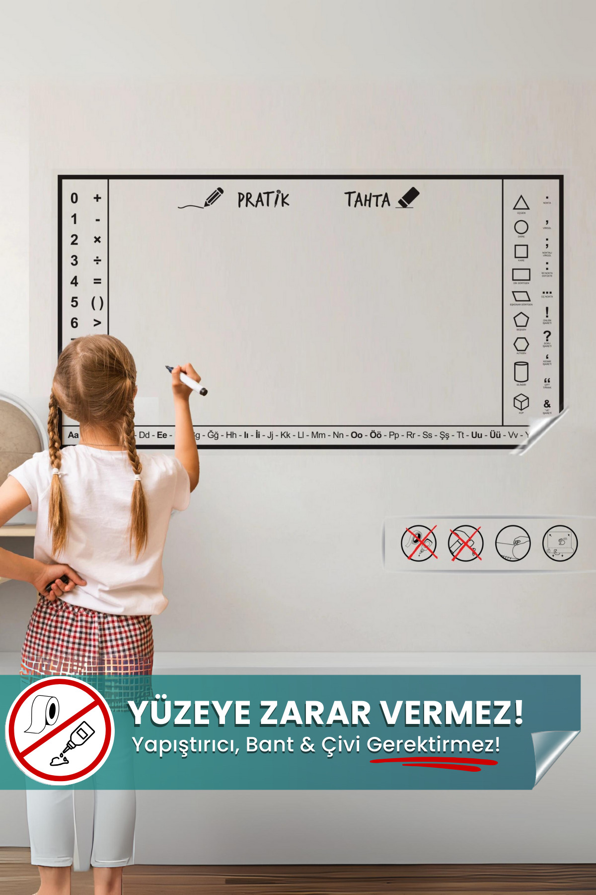Pi Papers Pratik Tahta, Yüzeye Zarar Vermeyen Akıllı Kağıt, Yazı Tahtası, Yeri Değiştirilebilir ...