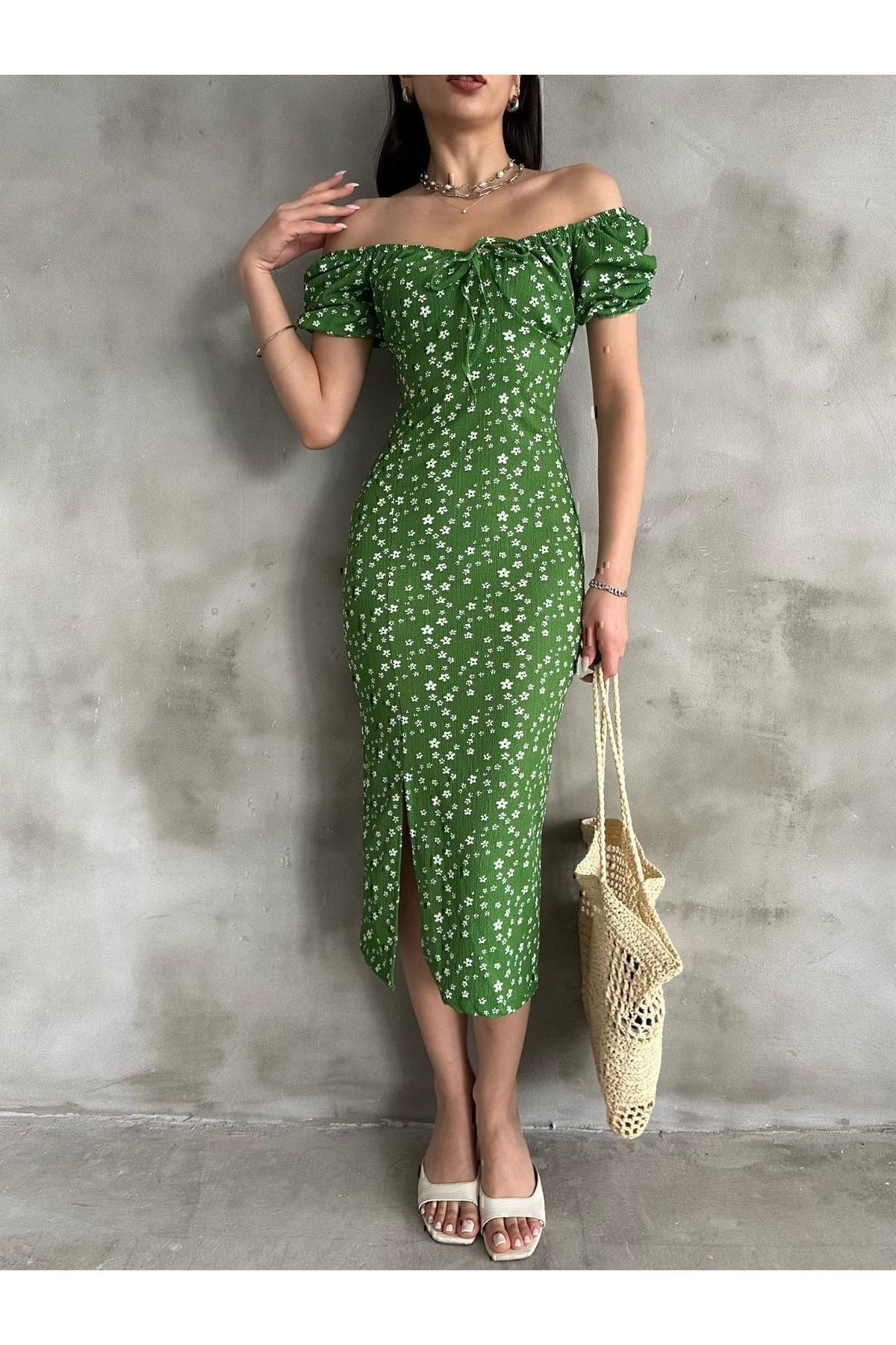EnterStore Rochie cu model de flori de vară cu mâneci pepene- Trendyol