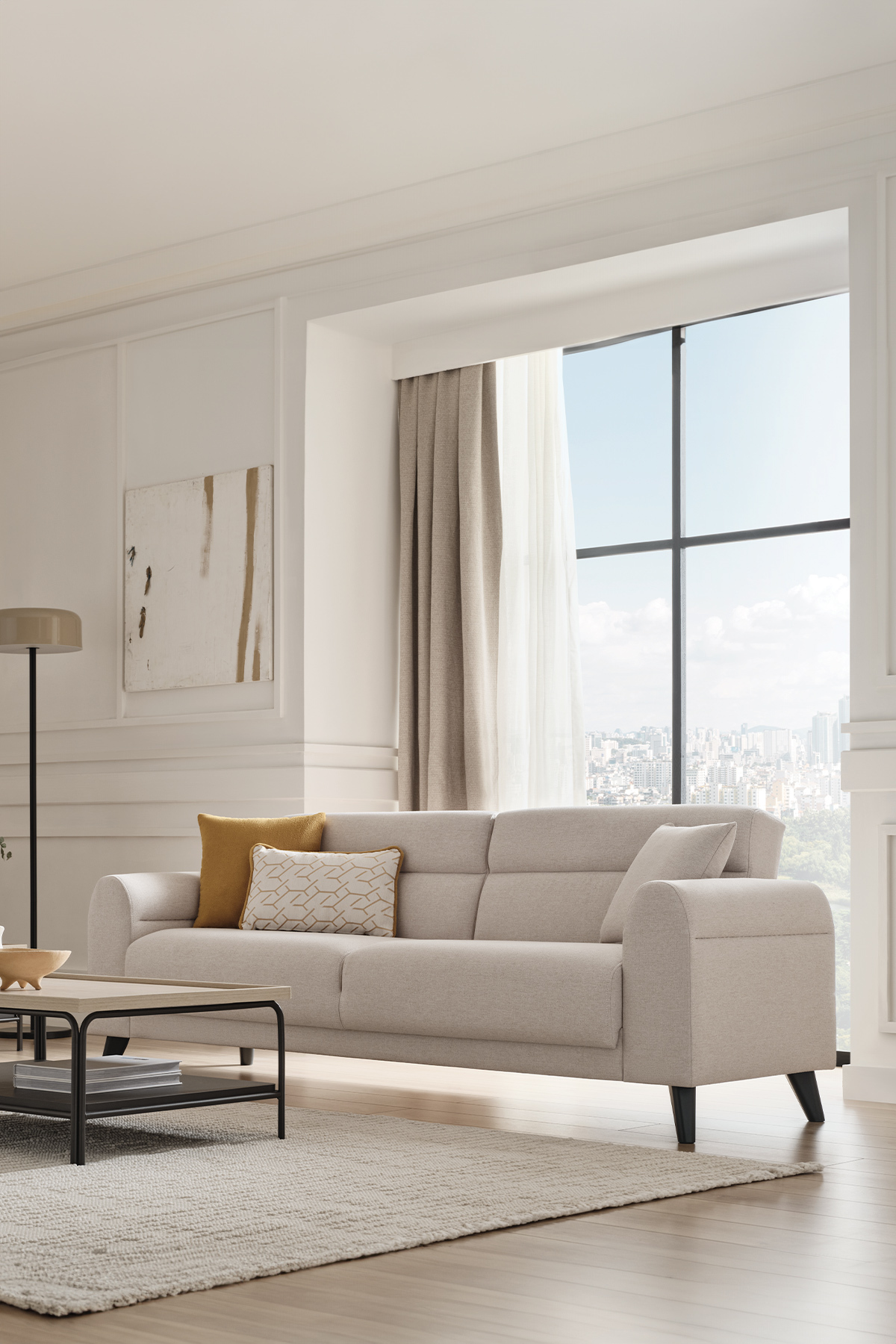 Enza Home Paloma 3'lü Yataklı Koltuk - Krem - Fiyatı, Yorumları