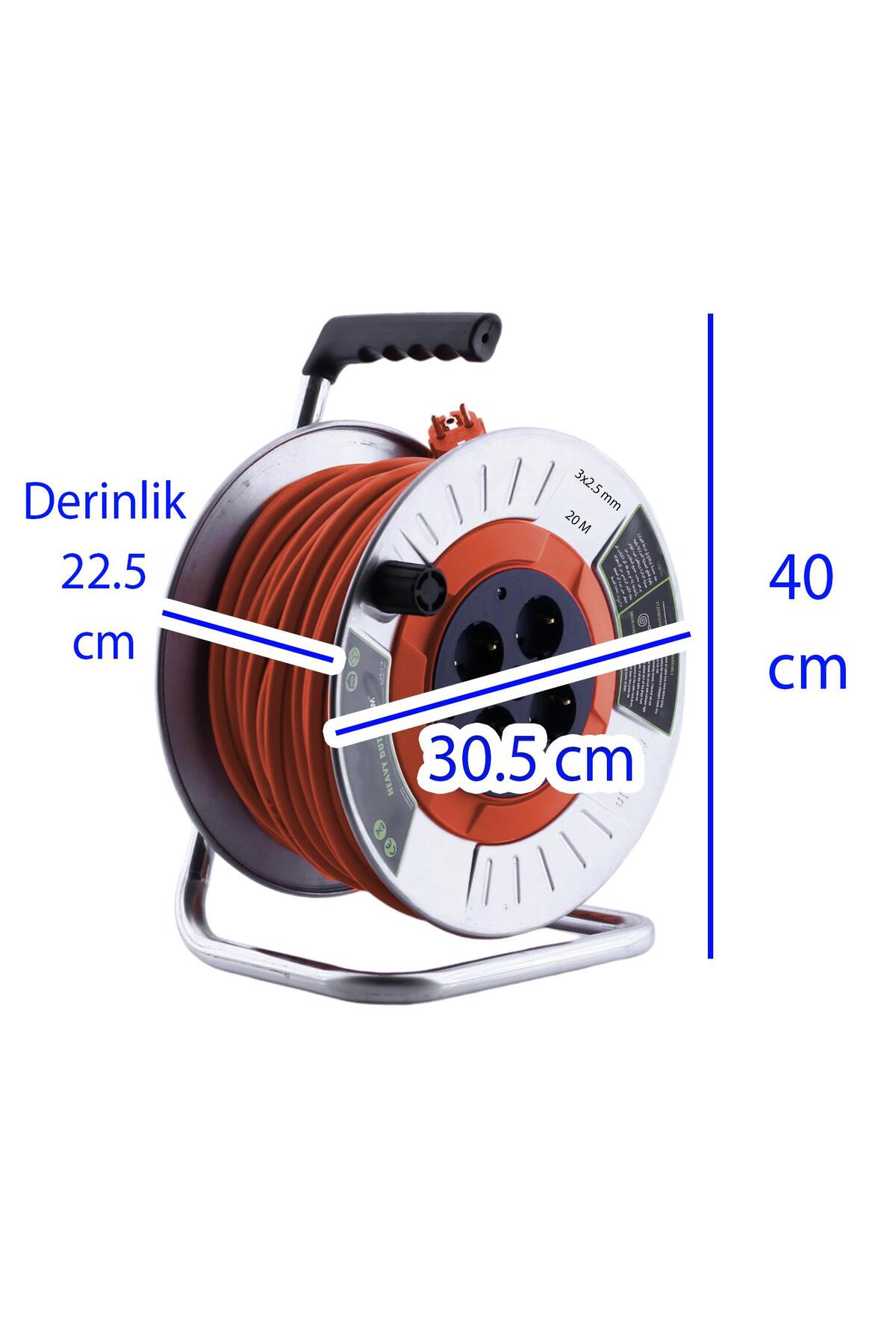 Badem10 Metal Makaralı Seyyar CCA Kablo 4 Prizli Monofaze Uzatma Kablosu 3x2.5 mm TTR Kablo 20 ...