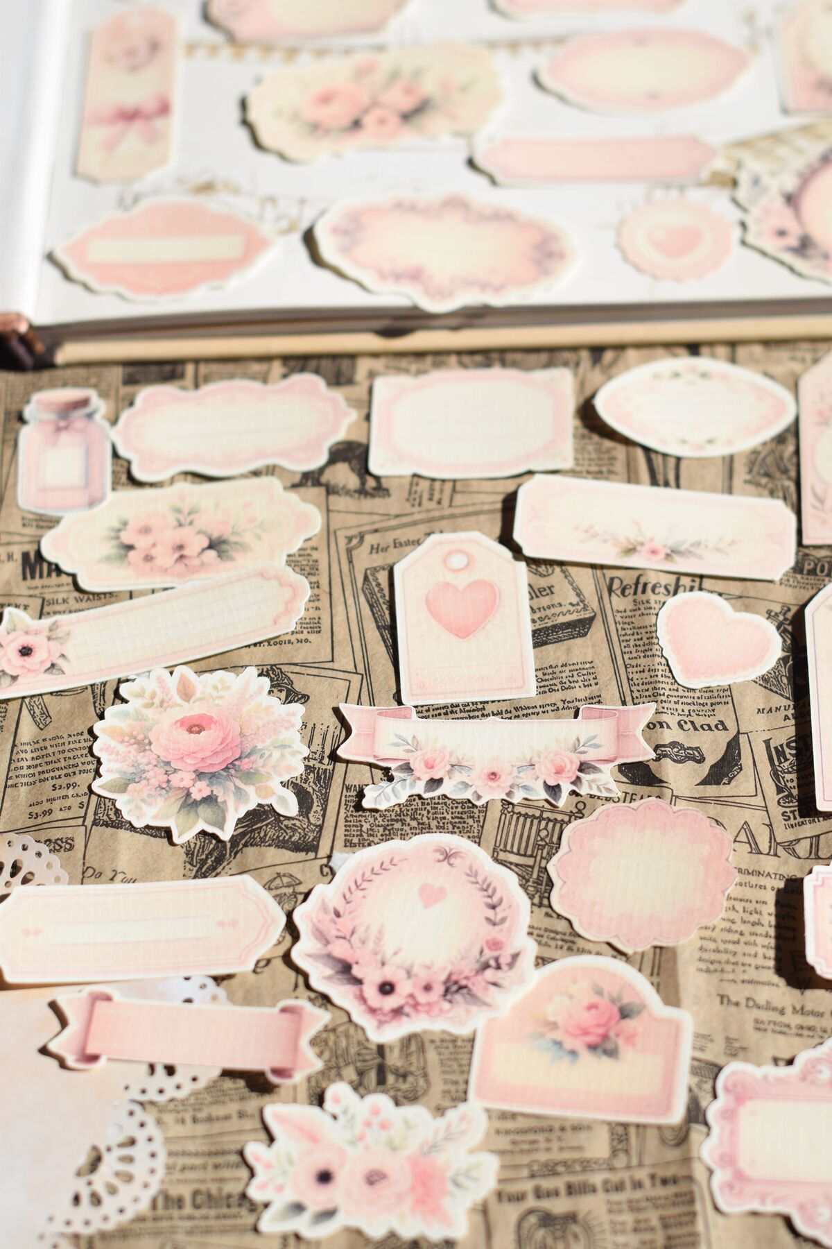 Scrapbook Soft Pink Sticker Seti *36 adet* / Vintage Scrapbook ...
