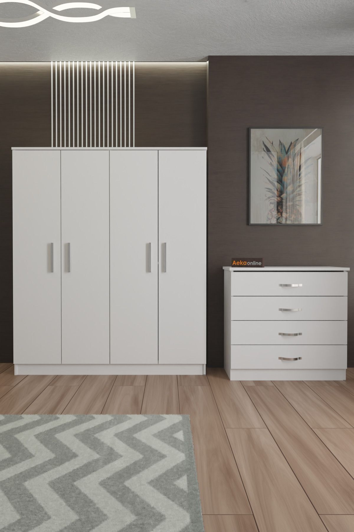 Aeka AE-SET 102 - 1059B-1045 GARDIROP VE ŞİFONYER 4 KAPAKLI VE 4 ...