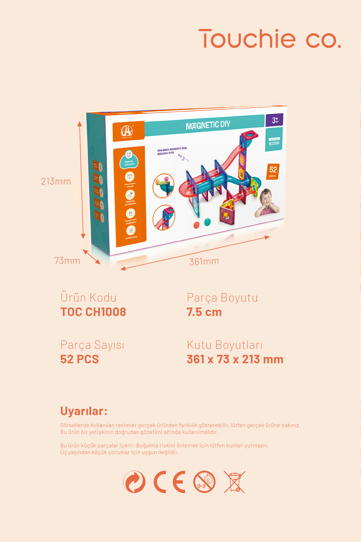 Touchie Co Magnetic DIY Mıknatıslı manyetik yapı blokları 52 Parça ...
