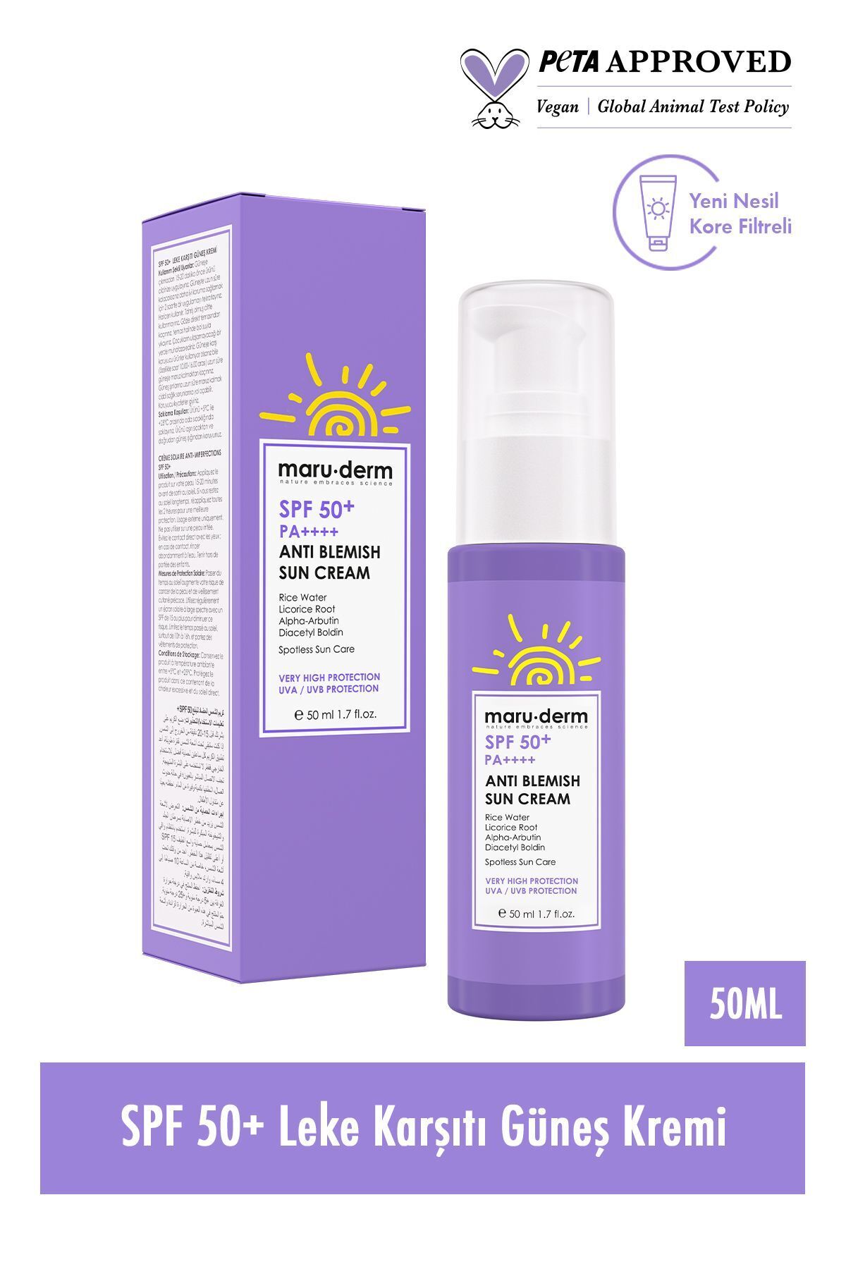 Maru.Derm Güneş Kremi | SPF 50+ Leke Karşıtı Güneş Kremi 50 ML | PA ...