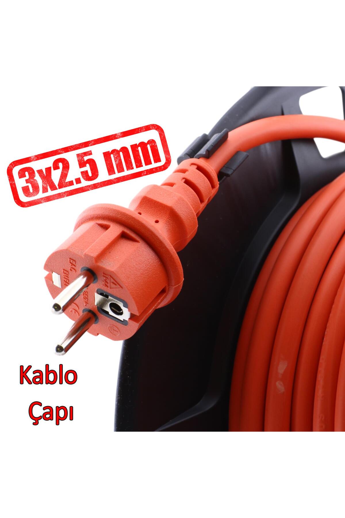 Badem10 Plastik Makaralı Seyyar CCA Kablo 4 Prizli Monofaze Uzatma Kablosu 3x2.5 mm TTR Kablo 20 ...
