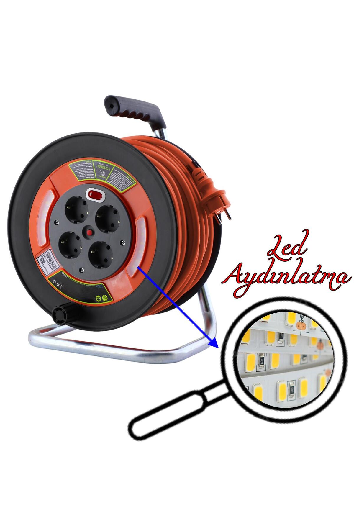 Badem10 Plastik Makaralı Seyyar TTR Kablo 50 Metre CCA Kablo 3x2.5 mm 4 Prizli Monofaze Uzatma ...