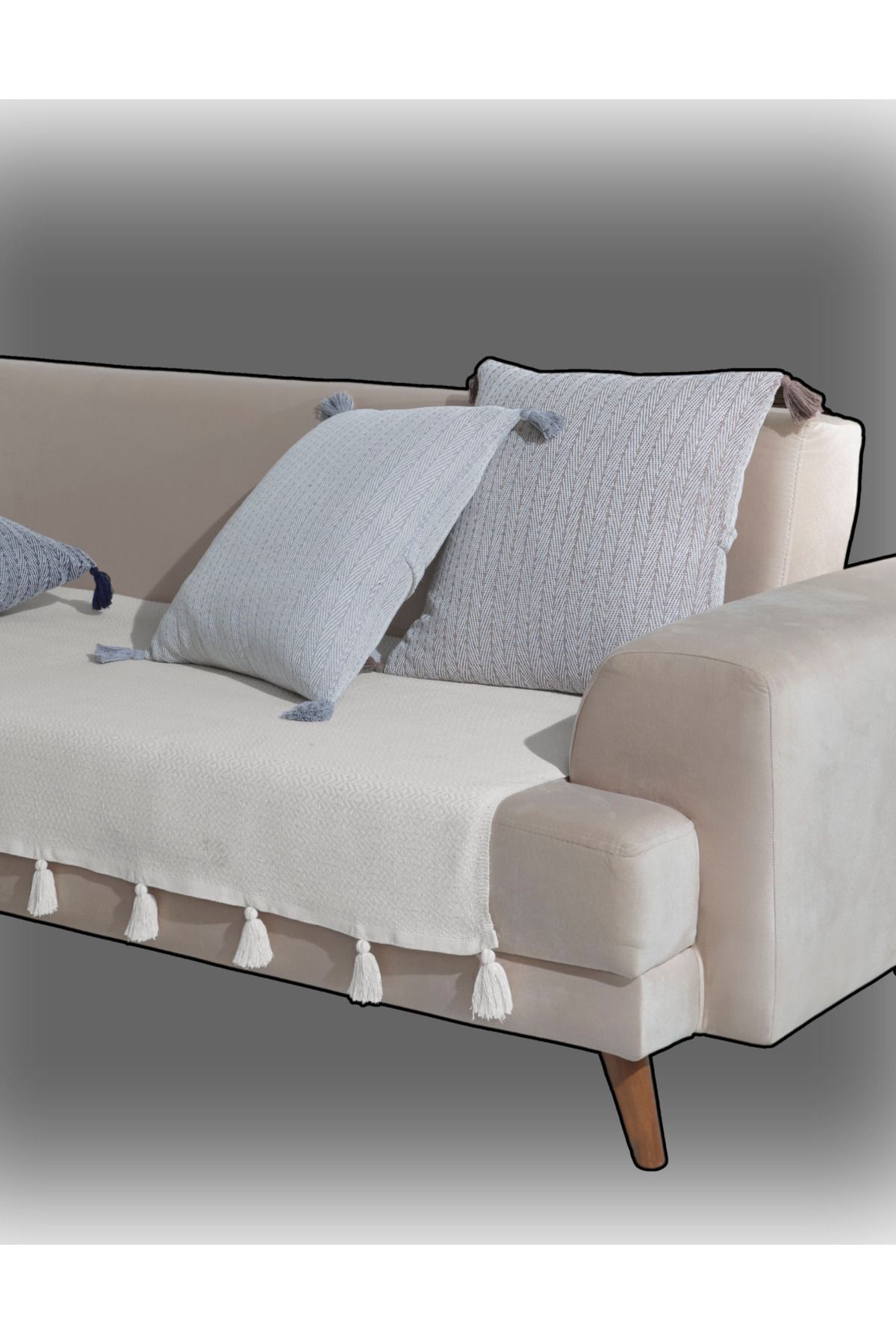 Lux Touch Lavi Ponponlu Ekru Koltuk Örtüsü 115 x 200 cm Kanepe Divan ...