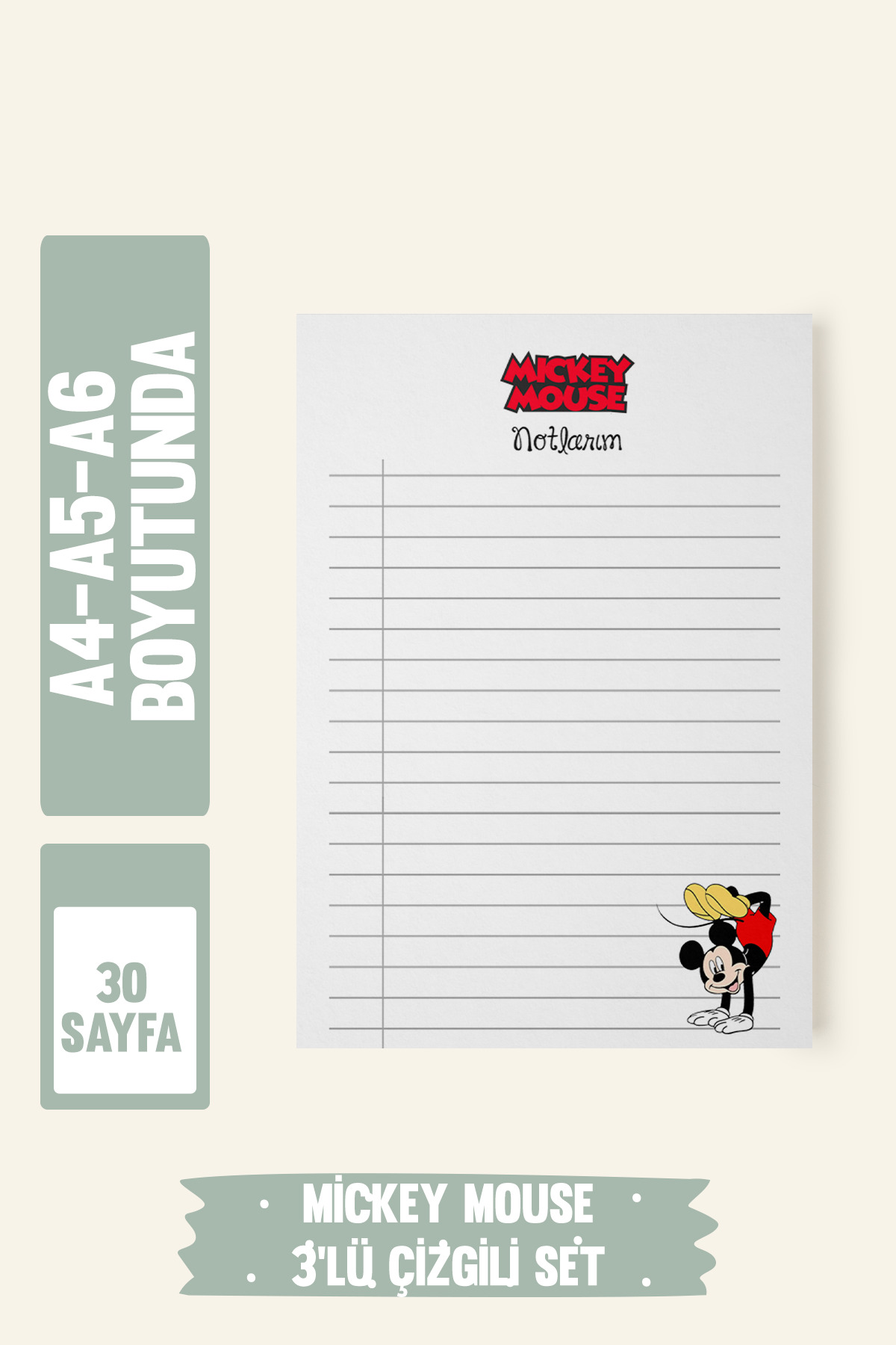 Srctech Mickey Mouse Not Defteri A4-a5-a6 Boyutunda 3lü Çizgili Set ...