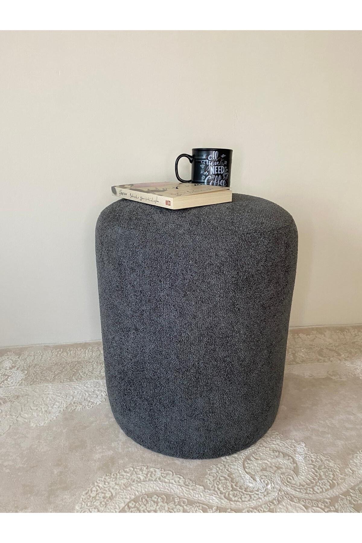 berjeriX Puf Teddy Kumaş Antrasit Makyaj Pufu Puf Sandalye Ayak Uzatma ...