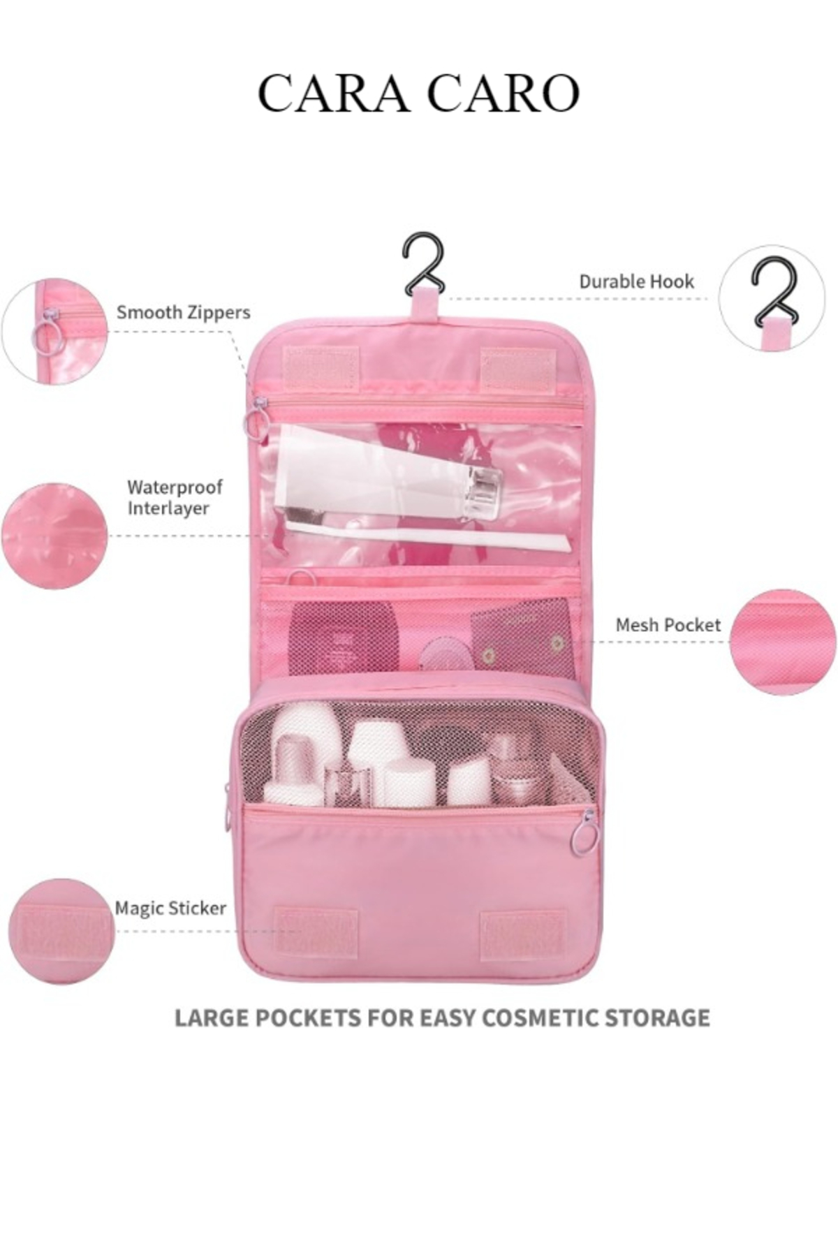 CARA CARO Large Capacity Men's and Women's Cosmetic Bag - Hook Travel ...