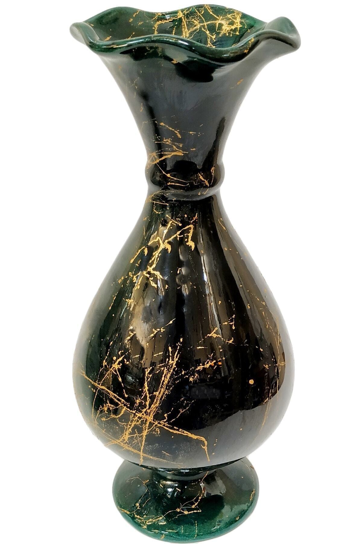 Genel Markalar 30 Cm Çini Marul Vazo-zümrüt Yeşil/siyah-mermer Desenli ...