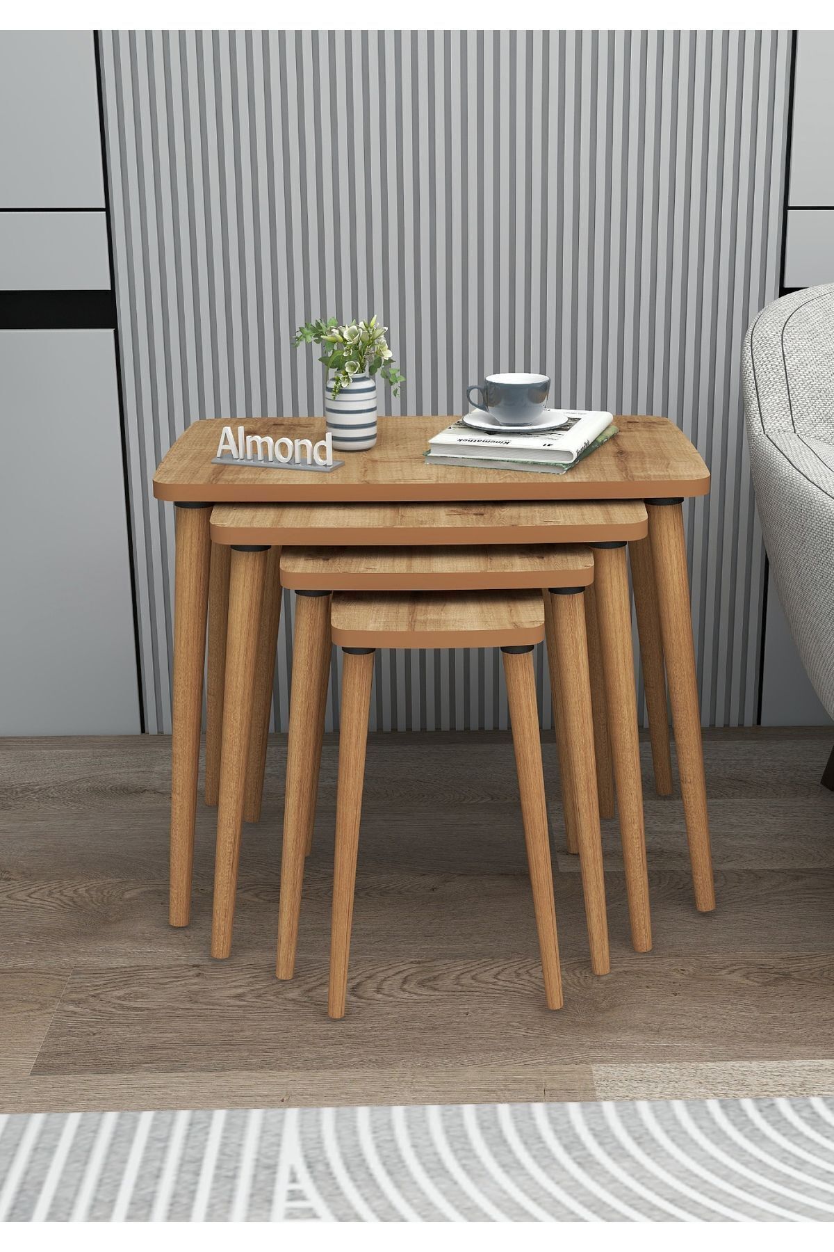 ALMOND MOBİLYA 4'lü Dörtlü Mdf Ahşap Zigon Sehpa Takımı, Zigon Sehpa, Servis Sehpası, Yan Sehpa ...