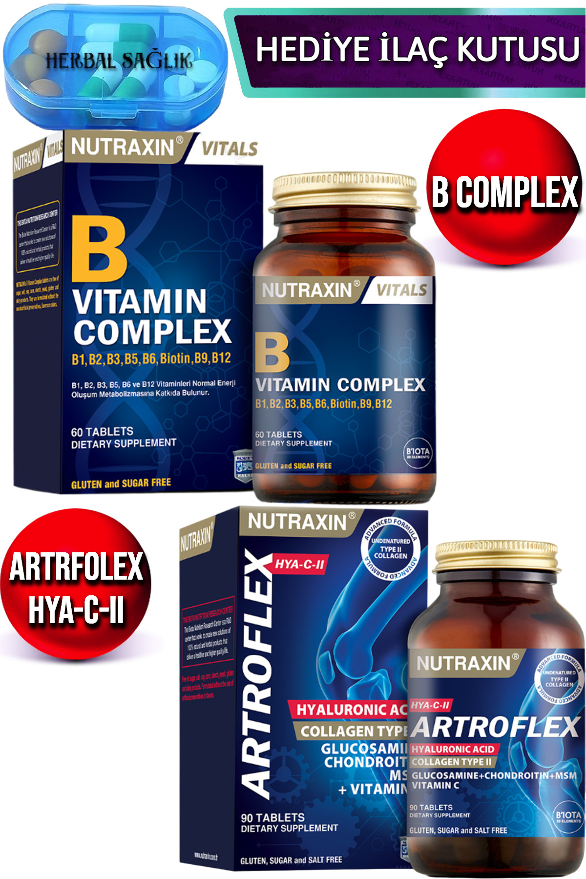 Nutraxin B Complex 60 Adet Vitamin Tablet + Nutraxin Artroflex Hya-C-II ...