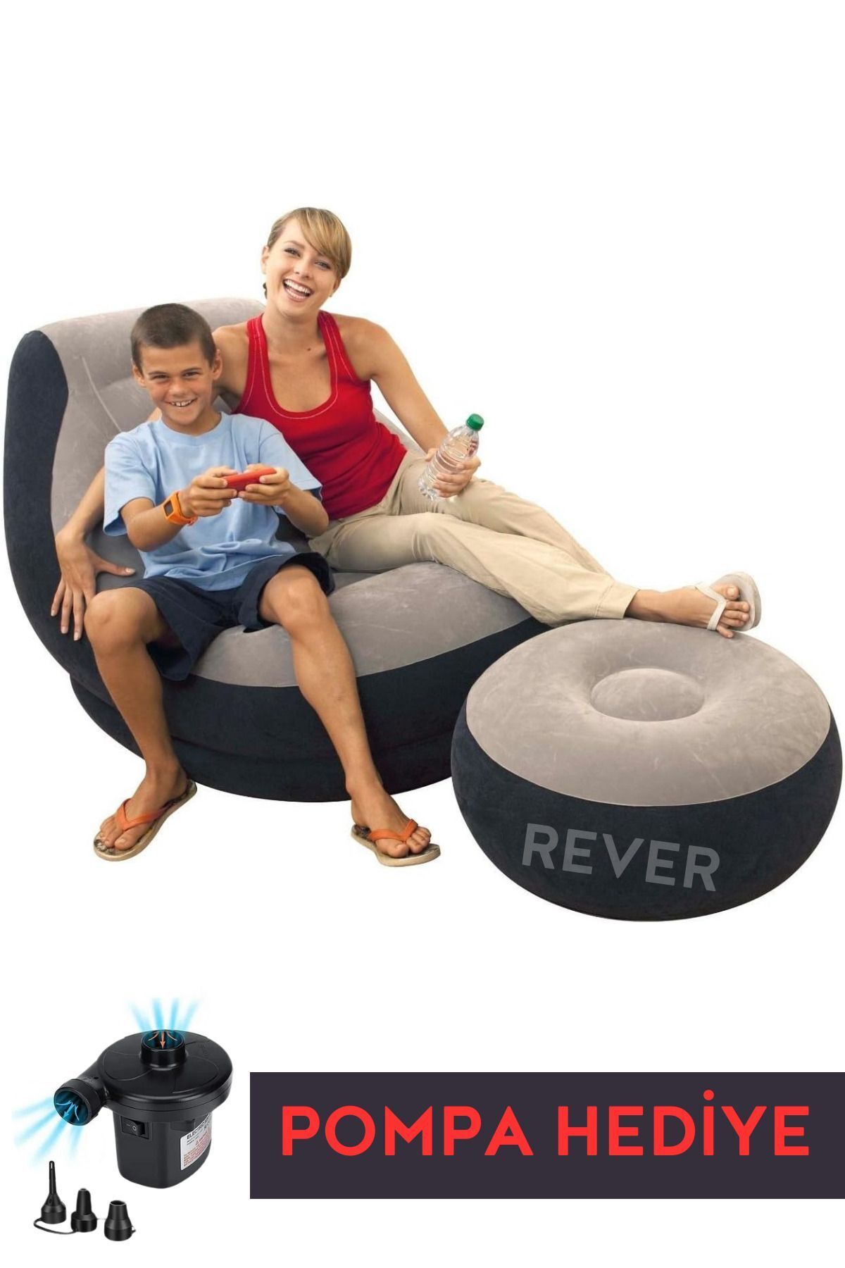 Rever Şişme Koltuk + Ayak Pufu TV & Oyun Keyif Koltuğu Pompa Hediyeli - Fiyatı, Yorumları