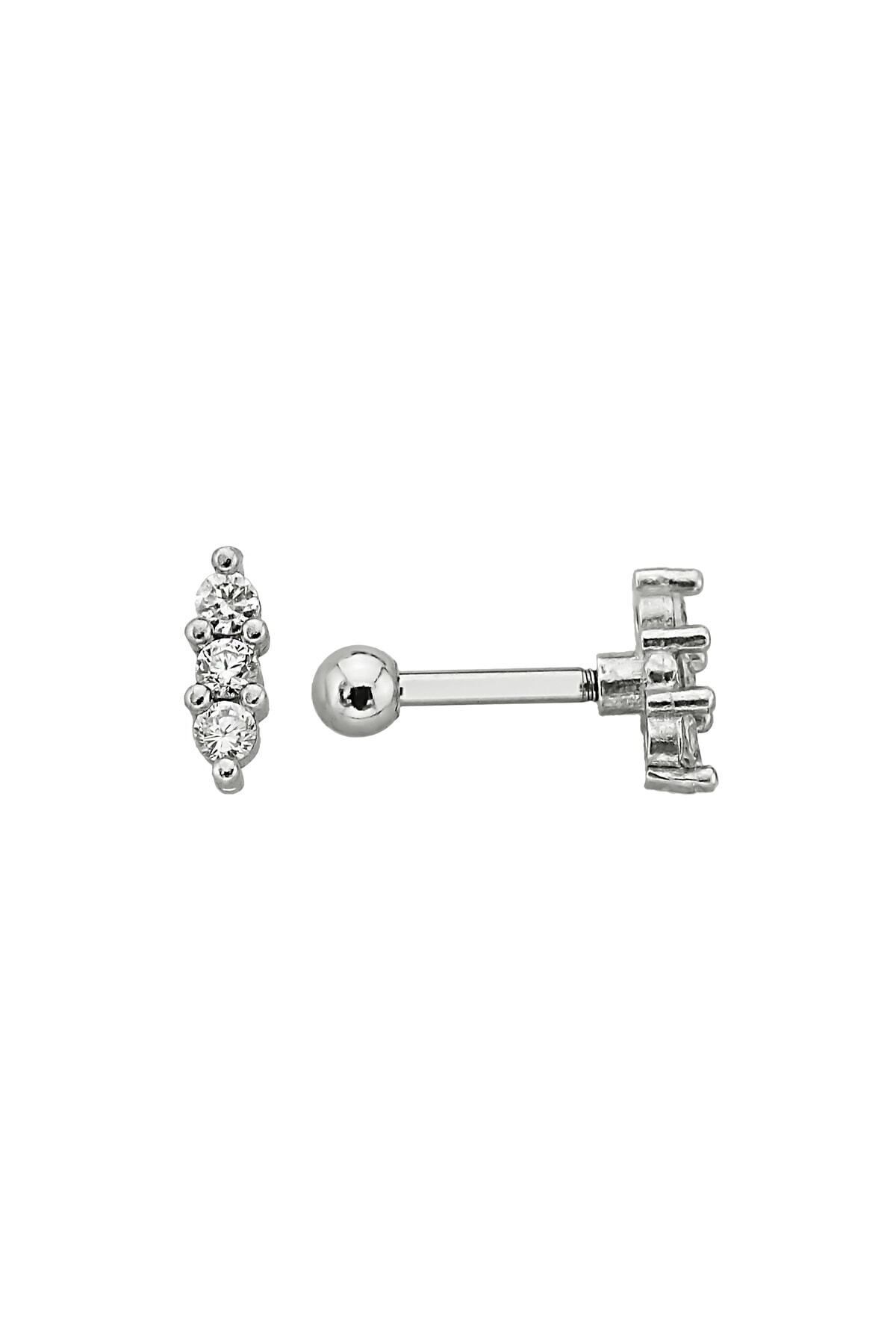 BY DİLEK ÇETİN ACCESSORY Kıkırdak Helix Tragus Piercing 3 Taşlı Model ...