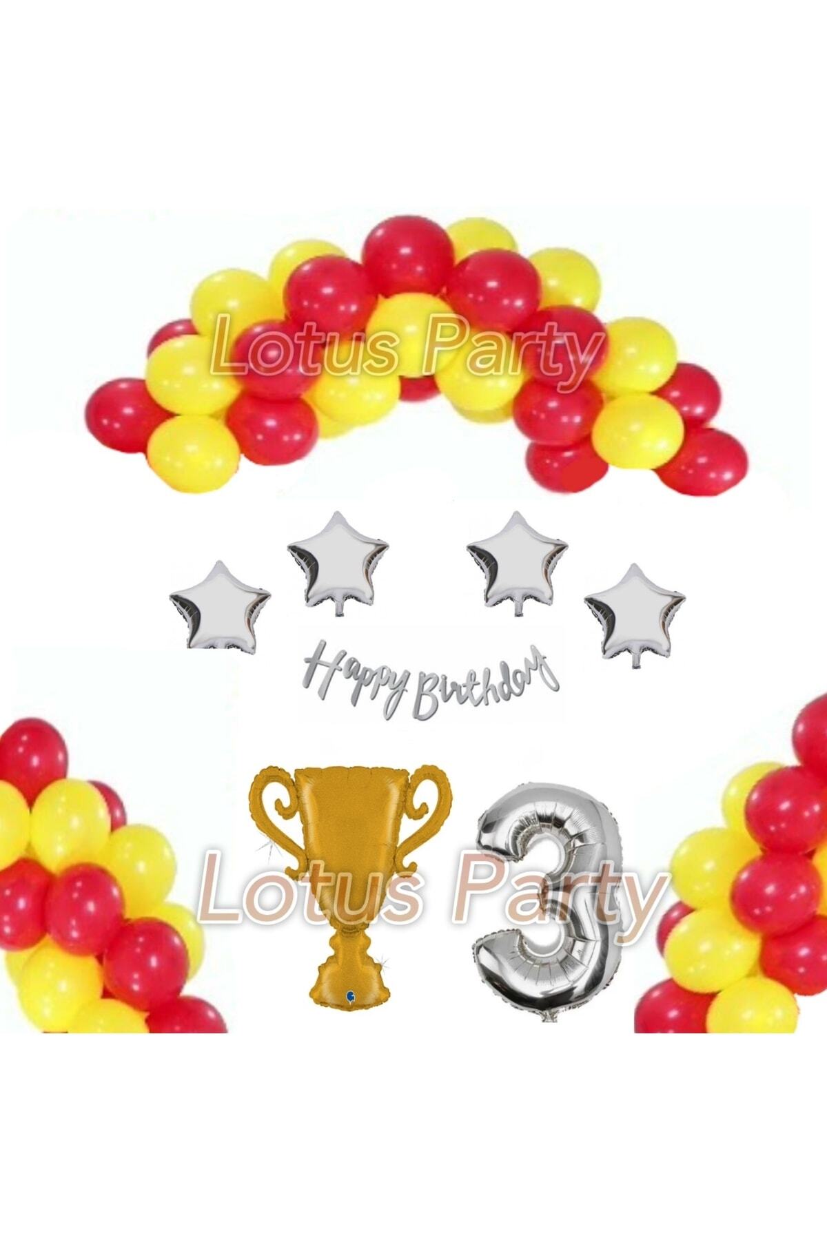 LOTUS PARTY 3 Yaş Galatasaray Temalı Balon Seti - Sarı Kırmızı Balon - Kupa Ve Rakam Folyo Balon ...