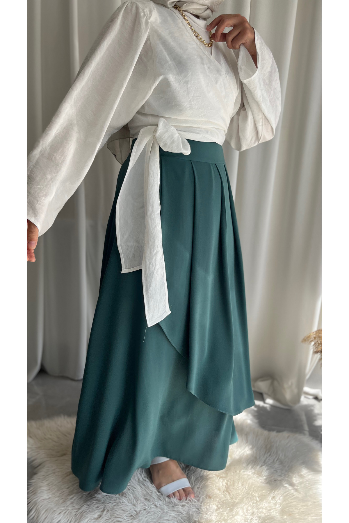 afife Model Yeliz Medine ipeği Pileli Fermuarlı Uzun EtekFiyatı ...