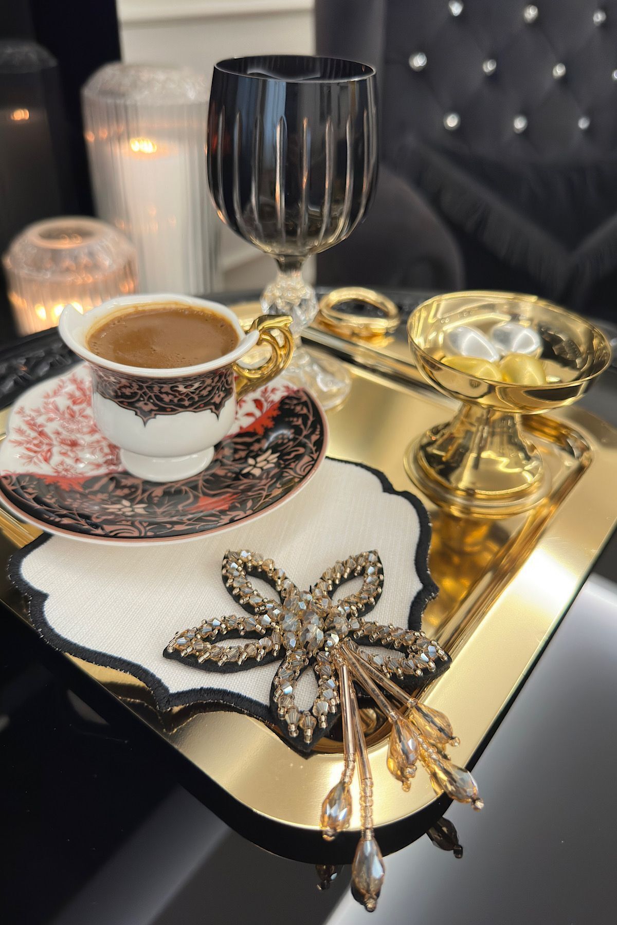 Bi Bashka Siyah Gold Çiçek Işlemeli 2li Kokteyl Peçete - Fiyatı, Yorumları