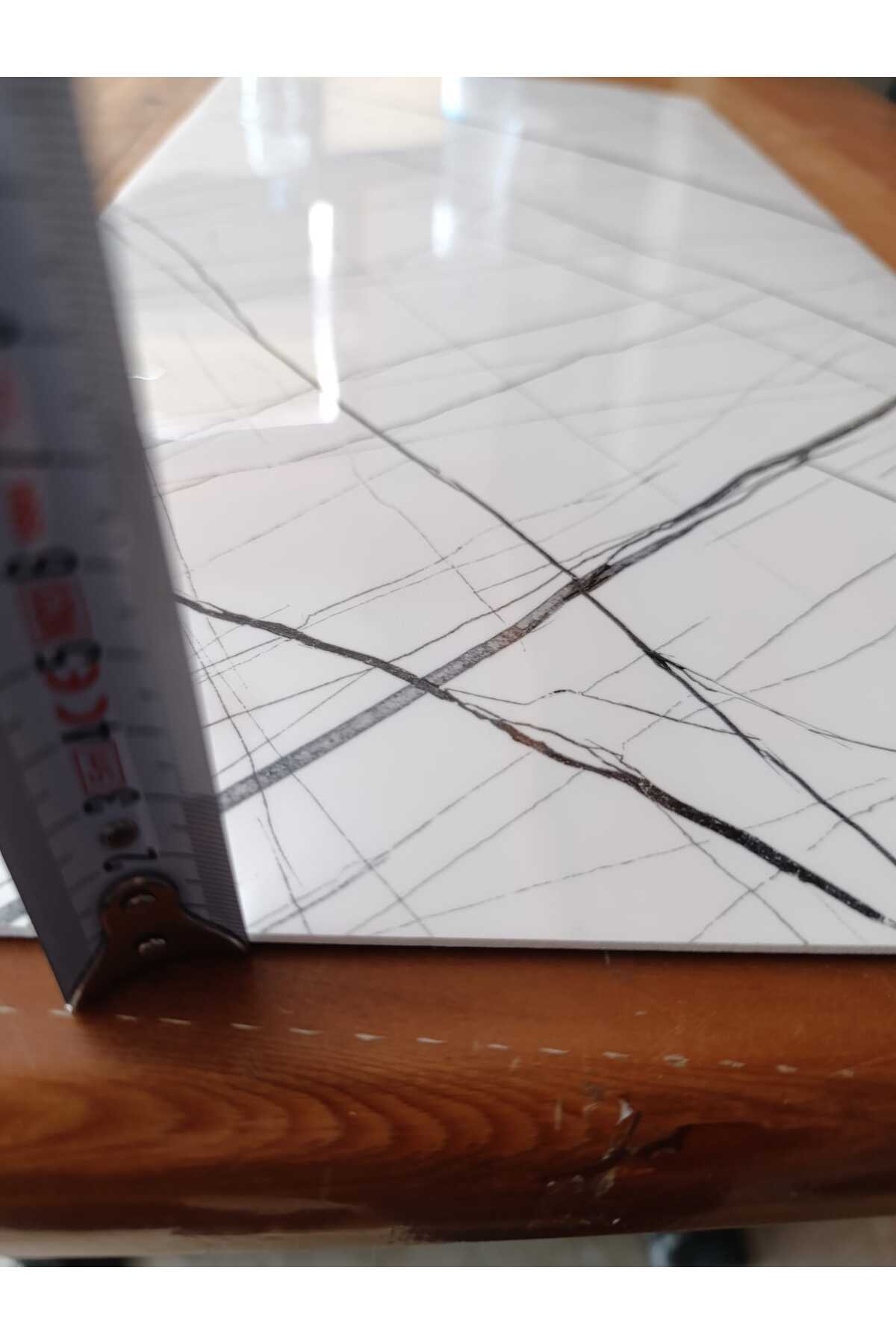 GÜÇLÜ 30x60cm Beyaz-Siyah Mermer Desenli Yapışkanlı Seramik Desen ...