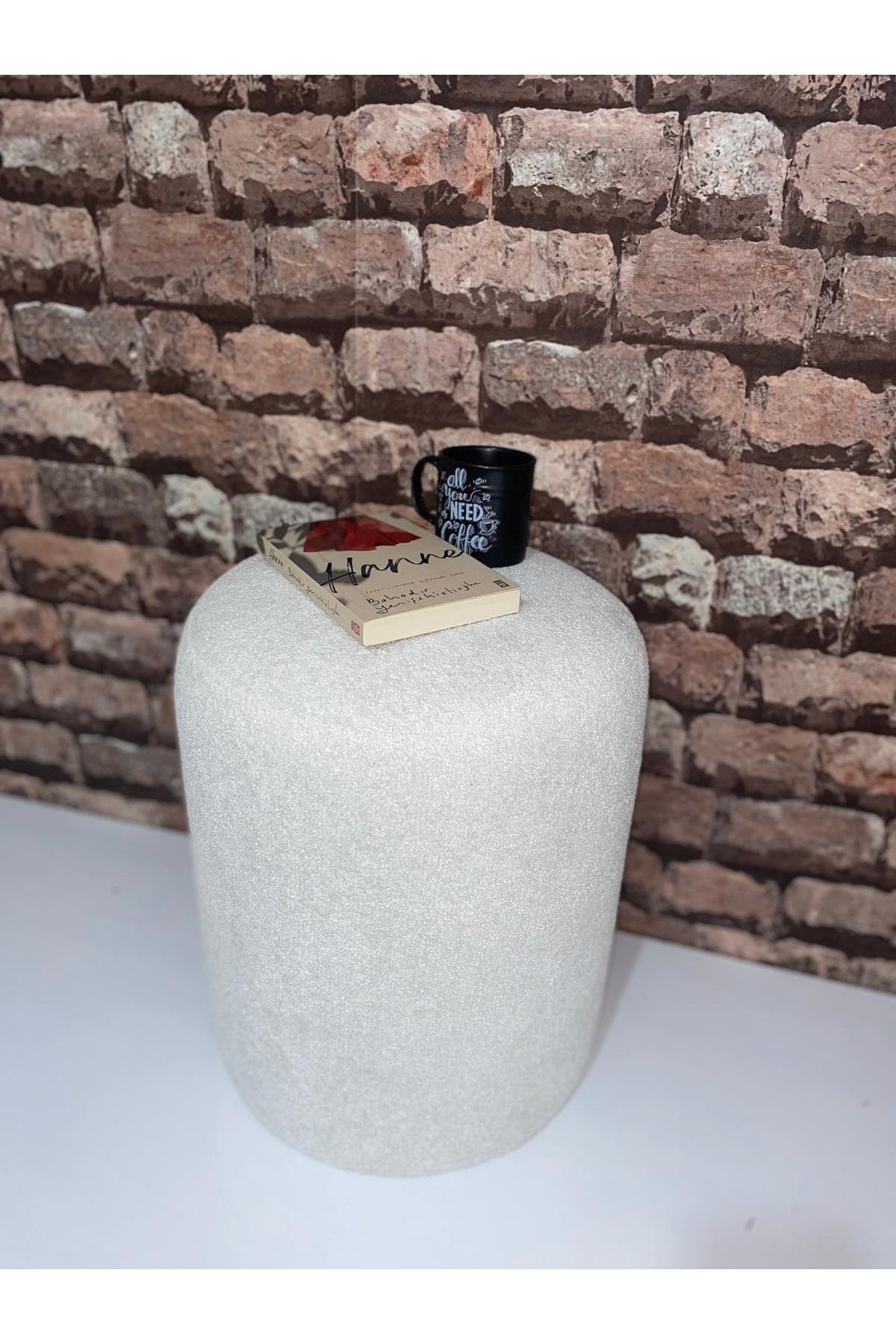 berjeriX Puf Tabure Teddy Kumaş Kırık Beyaz Makyaj Pufu Puf Sandalye ...