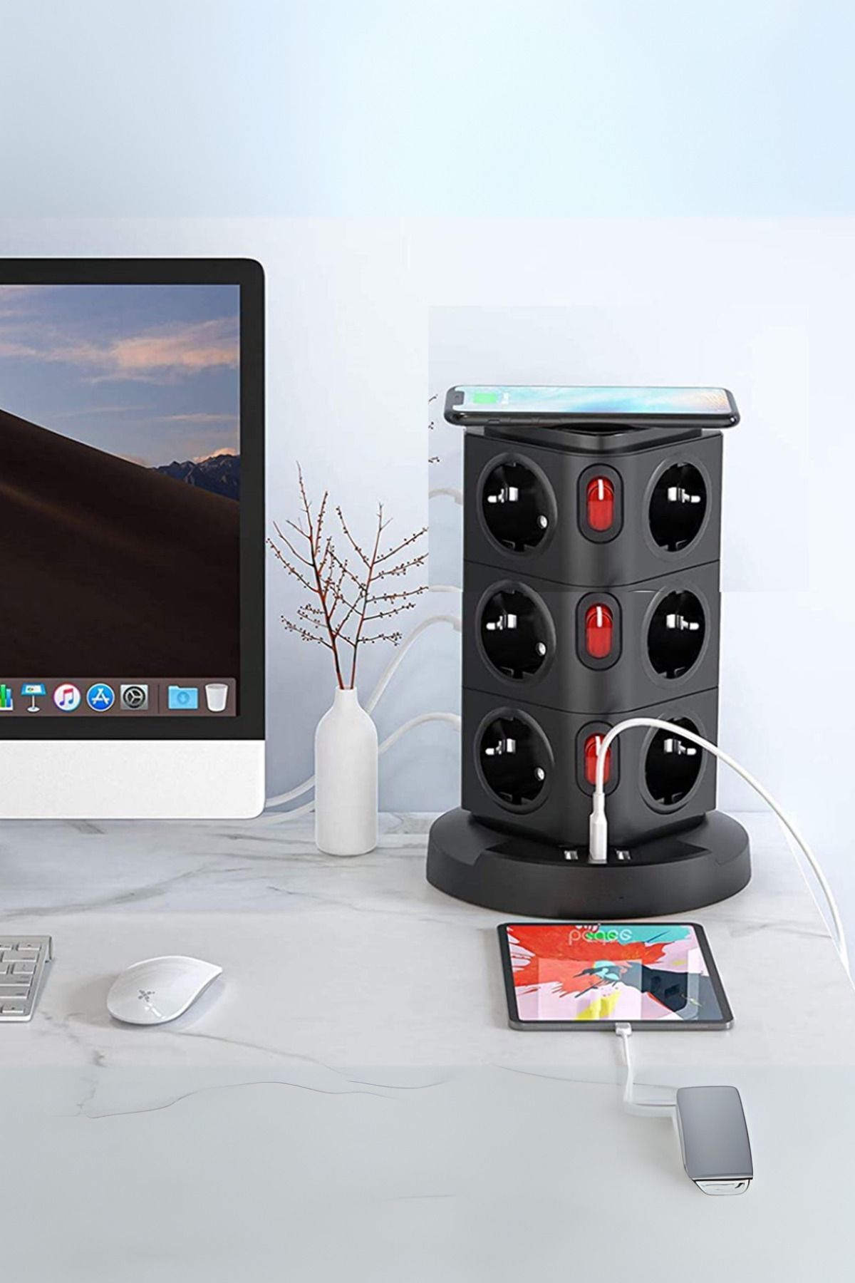 Vetech Akım Korumalı Priz Kablosuz Şarj İstasyonu 12x Priz / 1x USB ...