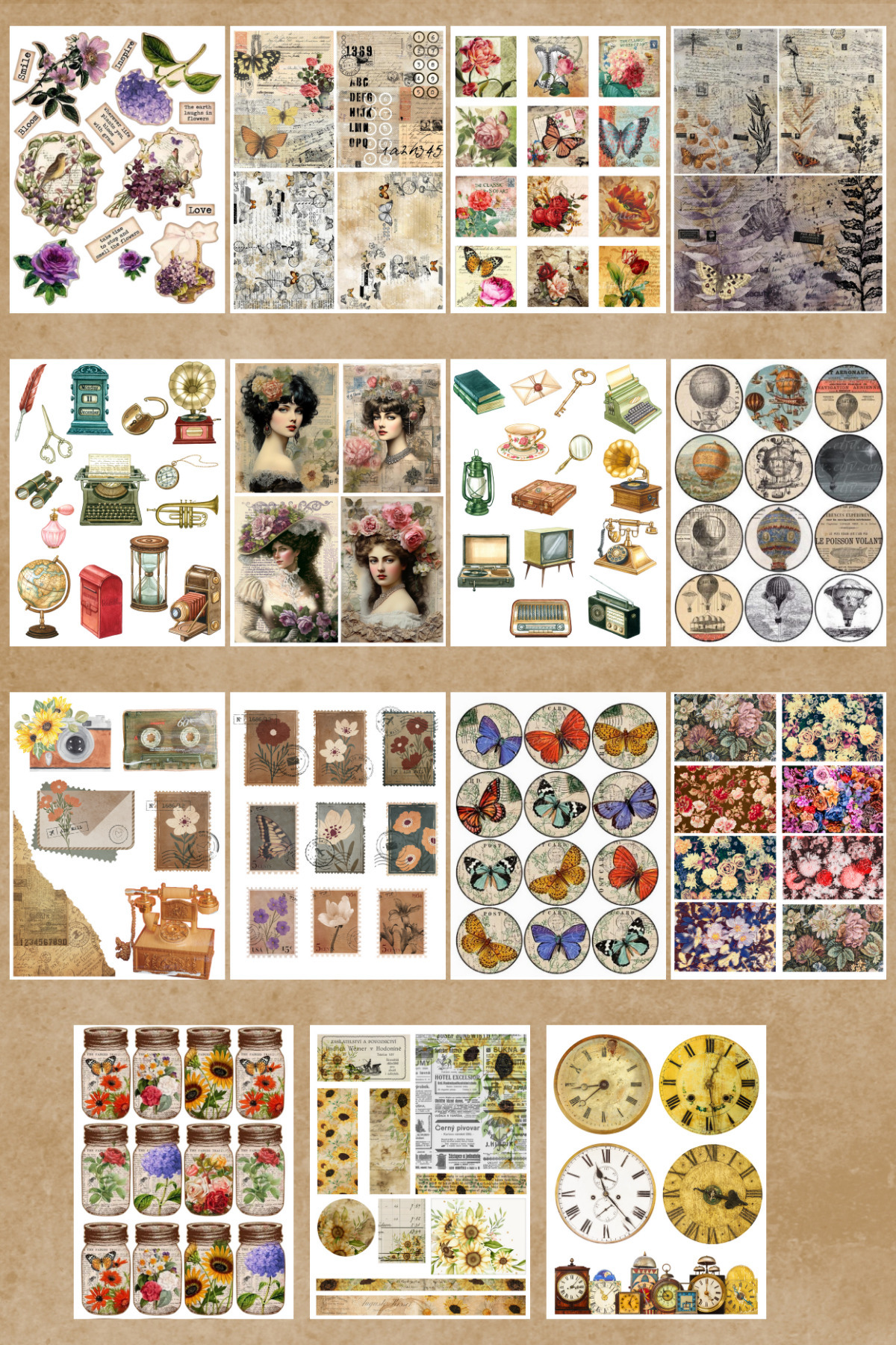 sanatıbedi 15 Sayfa Dev Vintage Sticker Seti - Bullet Journal Scrapbook ...