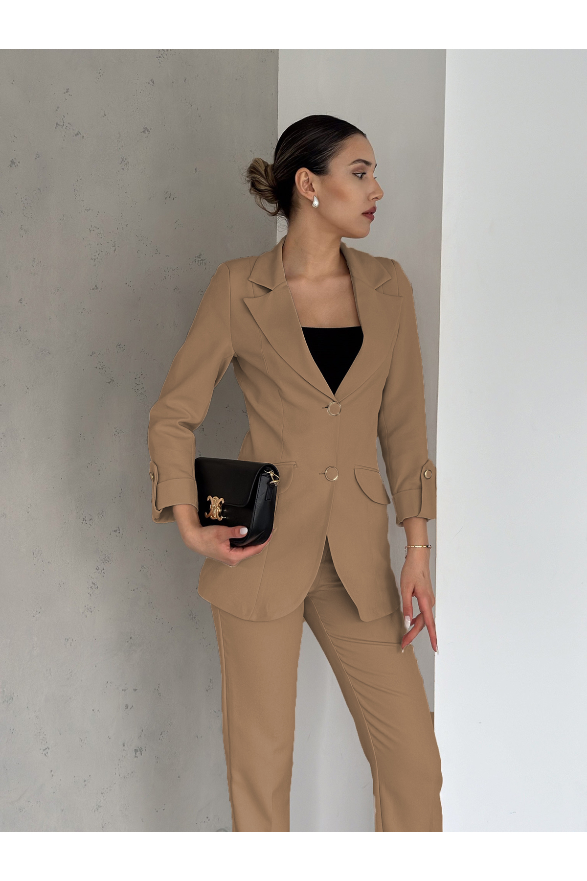 diaves Mink Colored Blazer Jacket and Carrot Cut Trousers - Atlas Woven ...