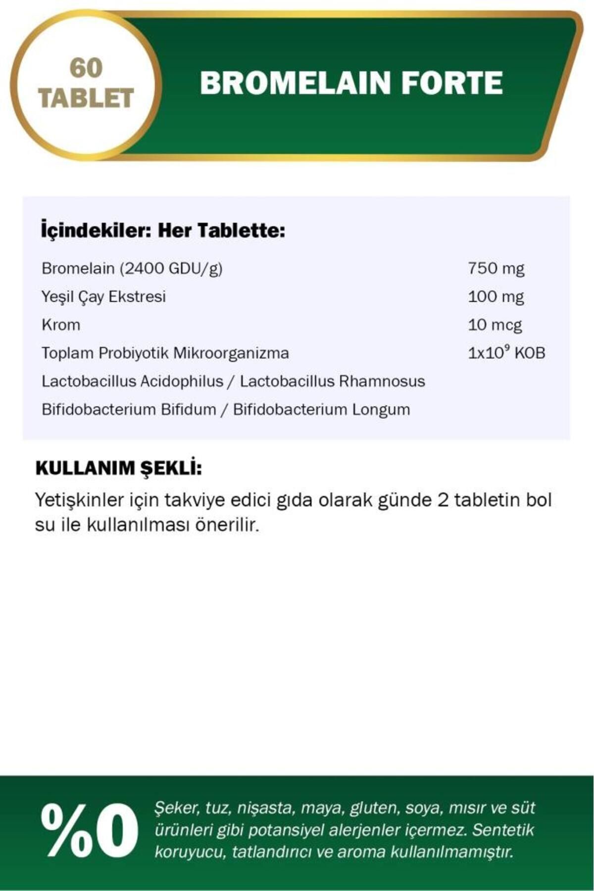 Nutraxin Bromelain Forte 750 mg 60 Tablet Krom Yeşilçay Probiyotik ...