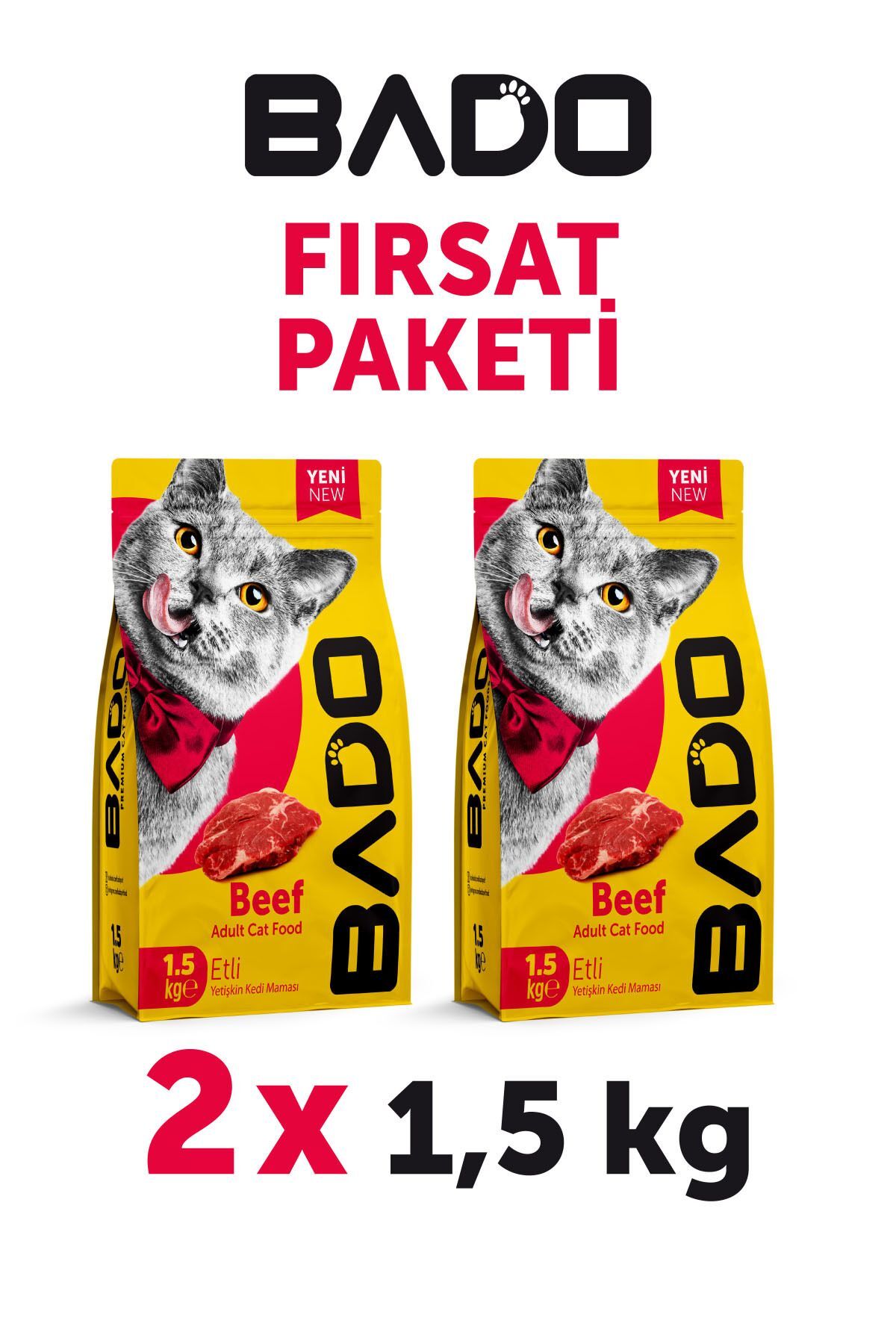 Bado Yetişkin Kedi Maması Etli 1,5 Kg X 2 Paket - Fiyatı, Yorumları