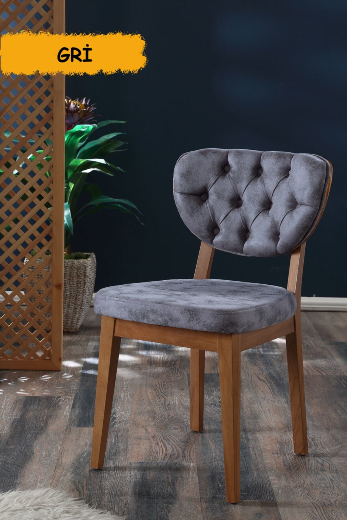 Mymassa Boston Sandalye - Milas Gri - Kahve Gürgen Iskelet - Salon ...