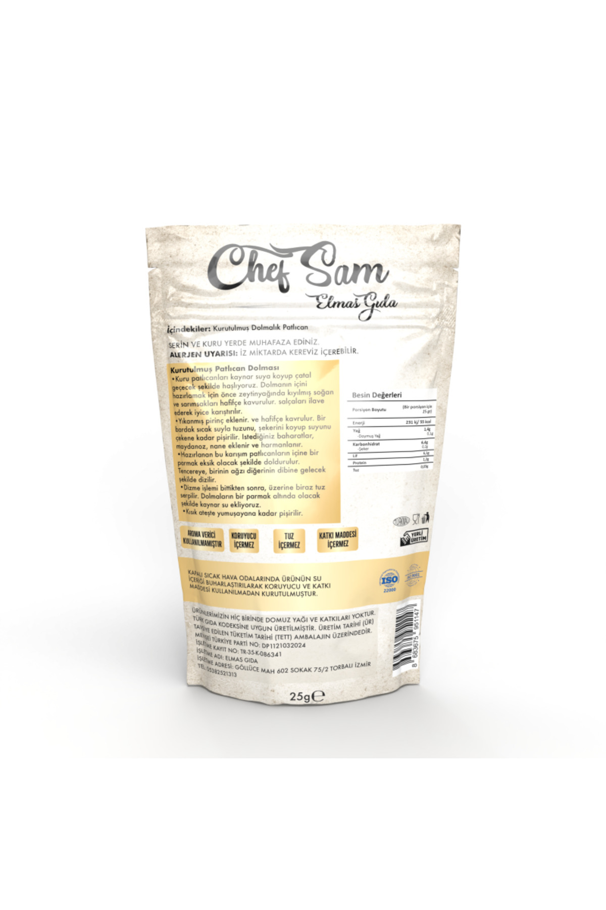 CHEF SAM Dolmalık Patlıcan Kurusu 25 gr 9-11 Adet Fiyatı, Yorumları ...