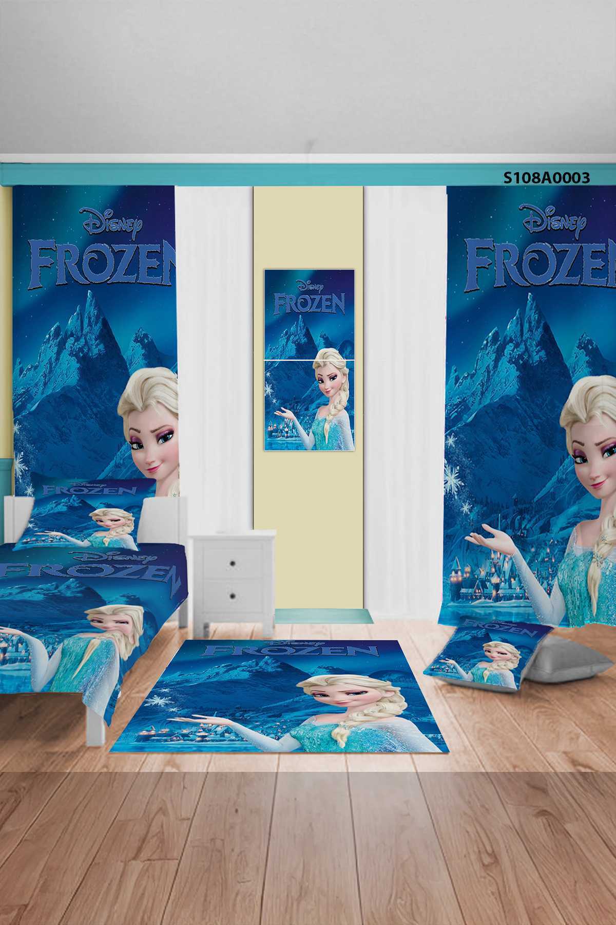 A2ZTR Frozen Desenli Yatak Örtüsü, Perde Çift Taraf, Yastık, Kırlent ...