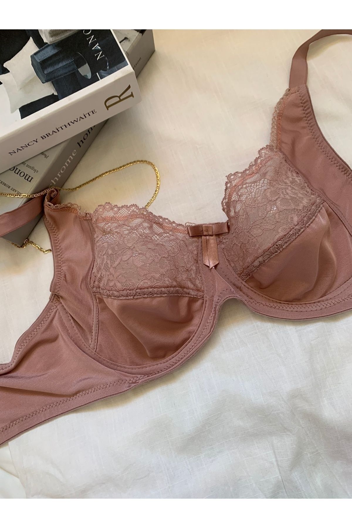 ROZENİN LINGERIE Büyük Beden Desteksiz Kapsız Balenli Dantel Detaylı Toparlayıcı C Cup Sütyen ...