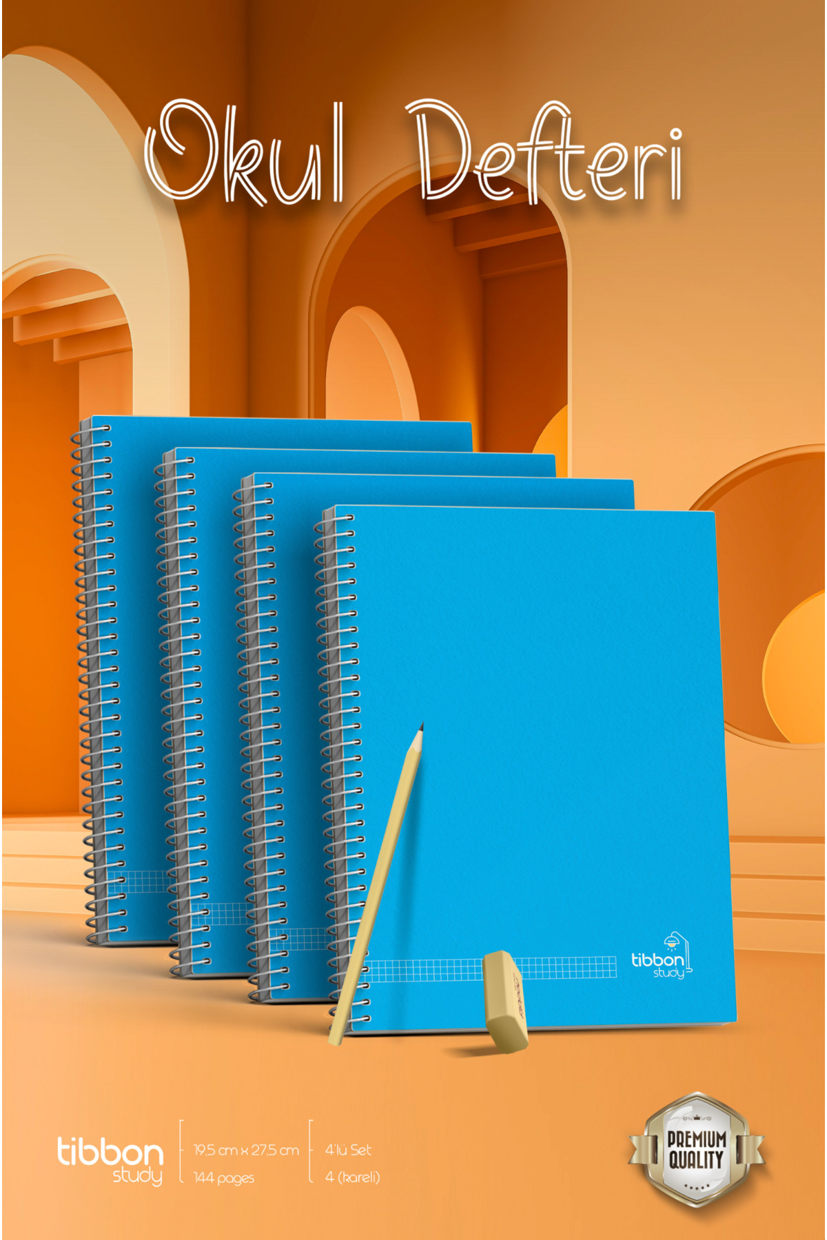 Tibbon Study Okul Defteri Spiralli 4'lü Set Kareli - Büyük Boy - Fiyatı ...