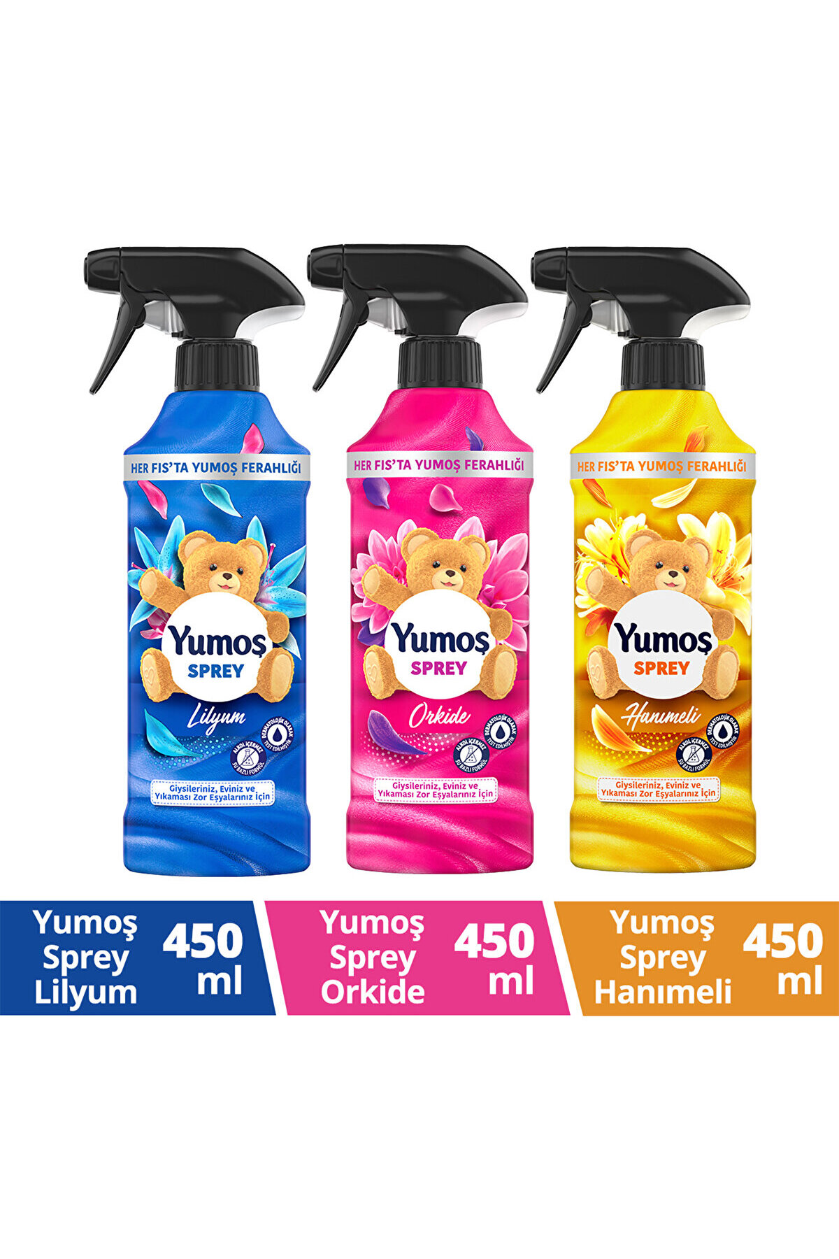 Yumoş Sprey Hanımeli 450 ml+ Sprey Orkide 450 ml+ Sprey Sprey Lilyum ...
