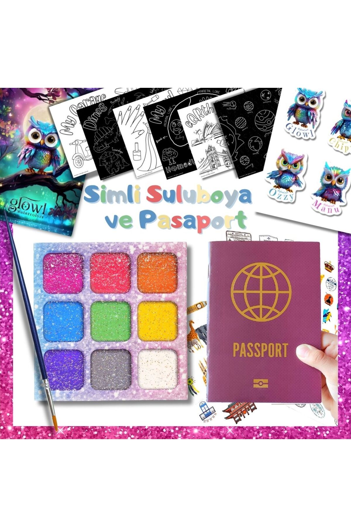 HomedU Simli Suluboya Seti ve Pasaport Aktivitesi, Boyama Kağıtları ...