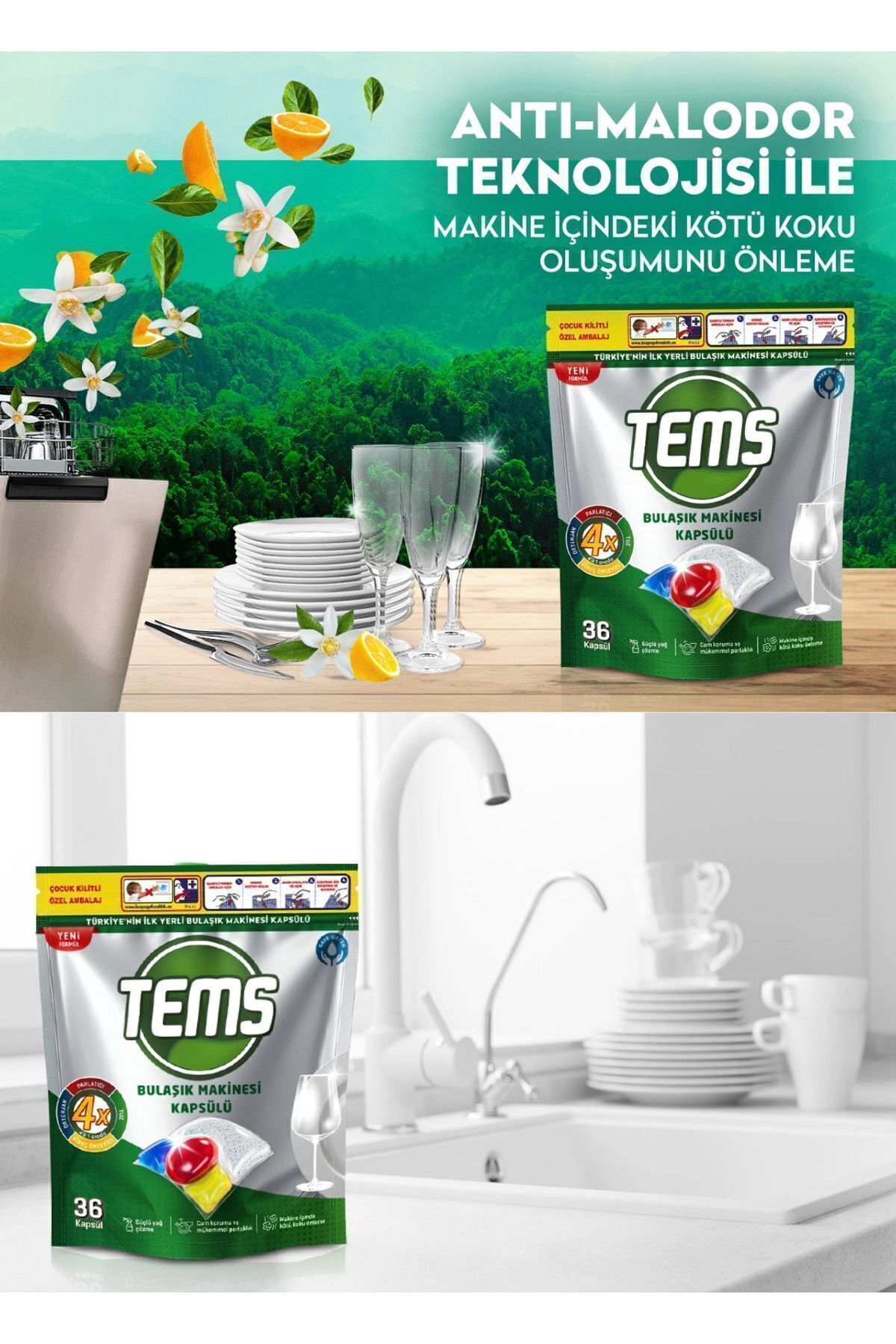 TEMS 4 Etkili Bulaşık Makinesi Kapsül Deterjanı 36'lı Yerli Ürün Anti ...