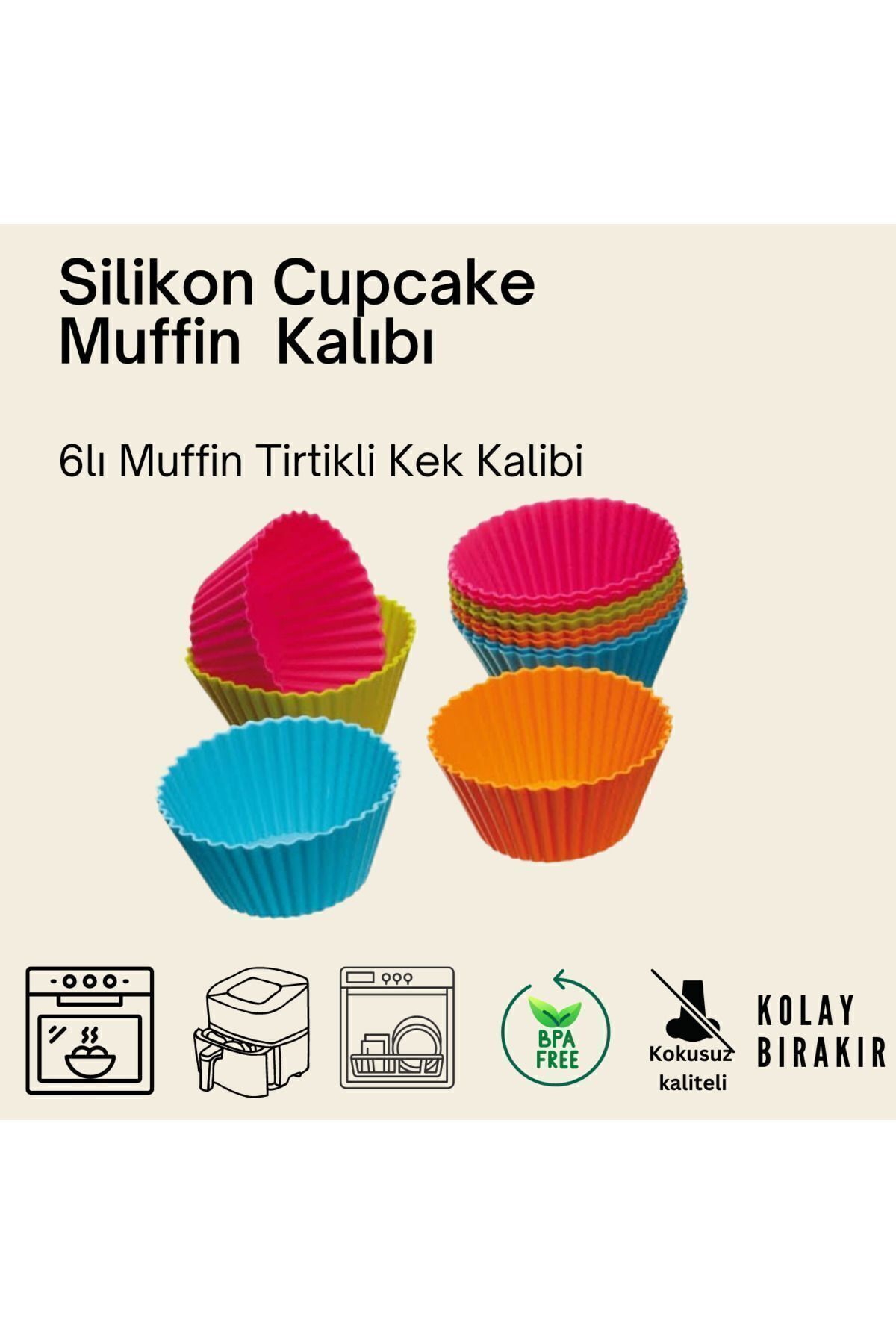 TIGRECOOK Silikon Cupcake Muffin Kalıbı 6 Adet Kek Kalıbı Airfryer ...