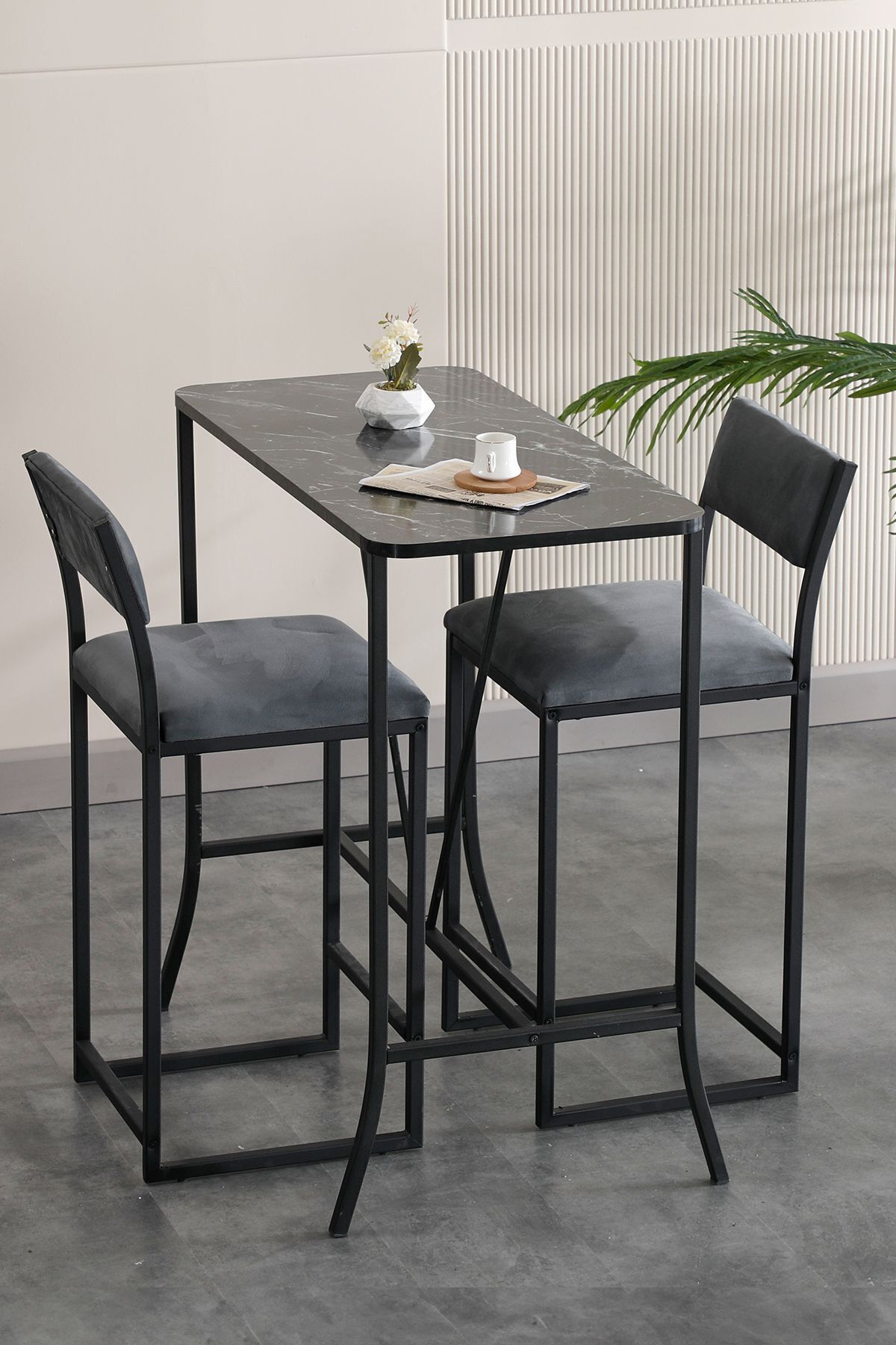 Lumodi Mobilya 2 Sandalye + 1 Siyah Masa Bar Masa Sandalye Takımı 65 Cm ...